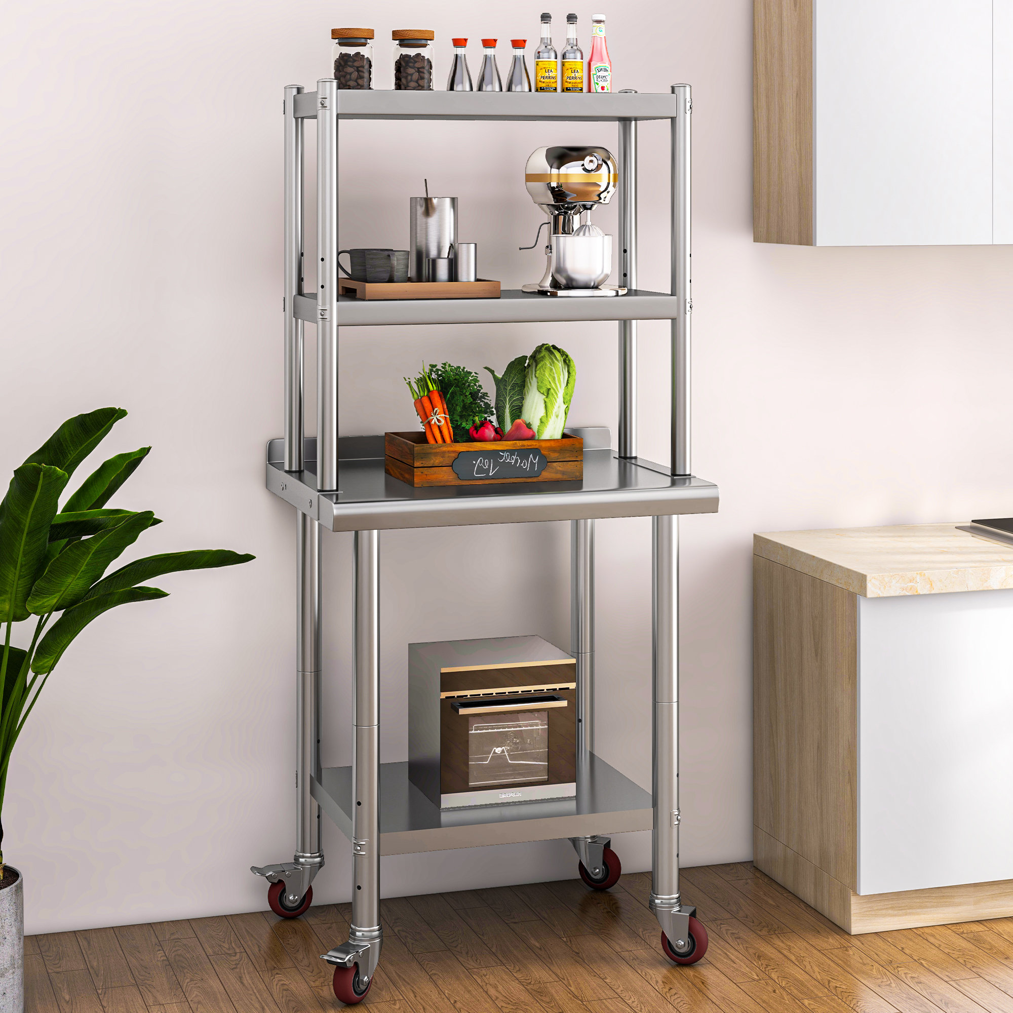 Balconera 30" x 12" Stainless Steel Adjustable 2 Tier Overshelf with ...