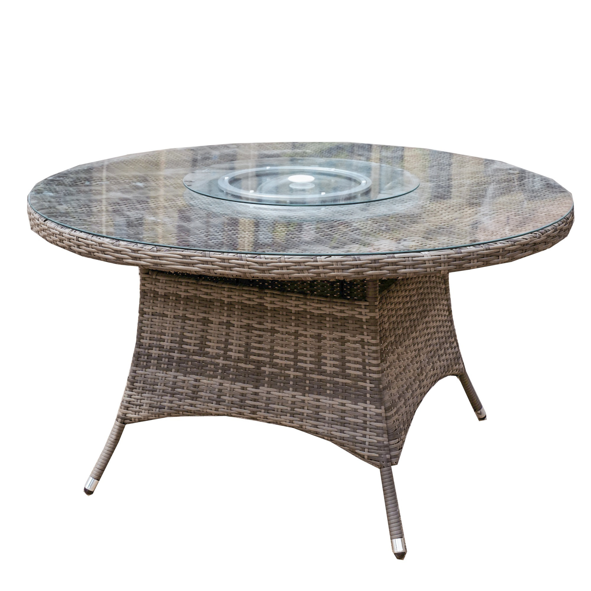 Latitude Run® Round Aluminum Wicker Dining Table With Lazy Susan And ...