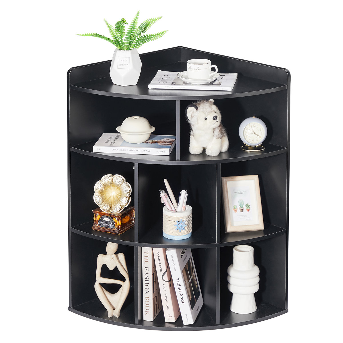 Wade Logan® Cayhlin 3-Tier Corner Bookcase Cabinet with 8 Cubbies ...