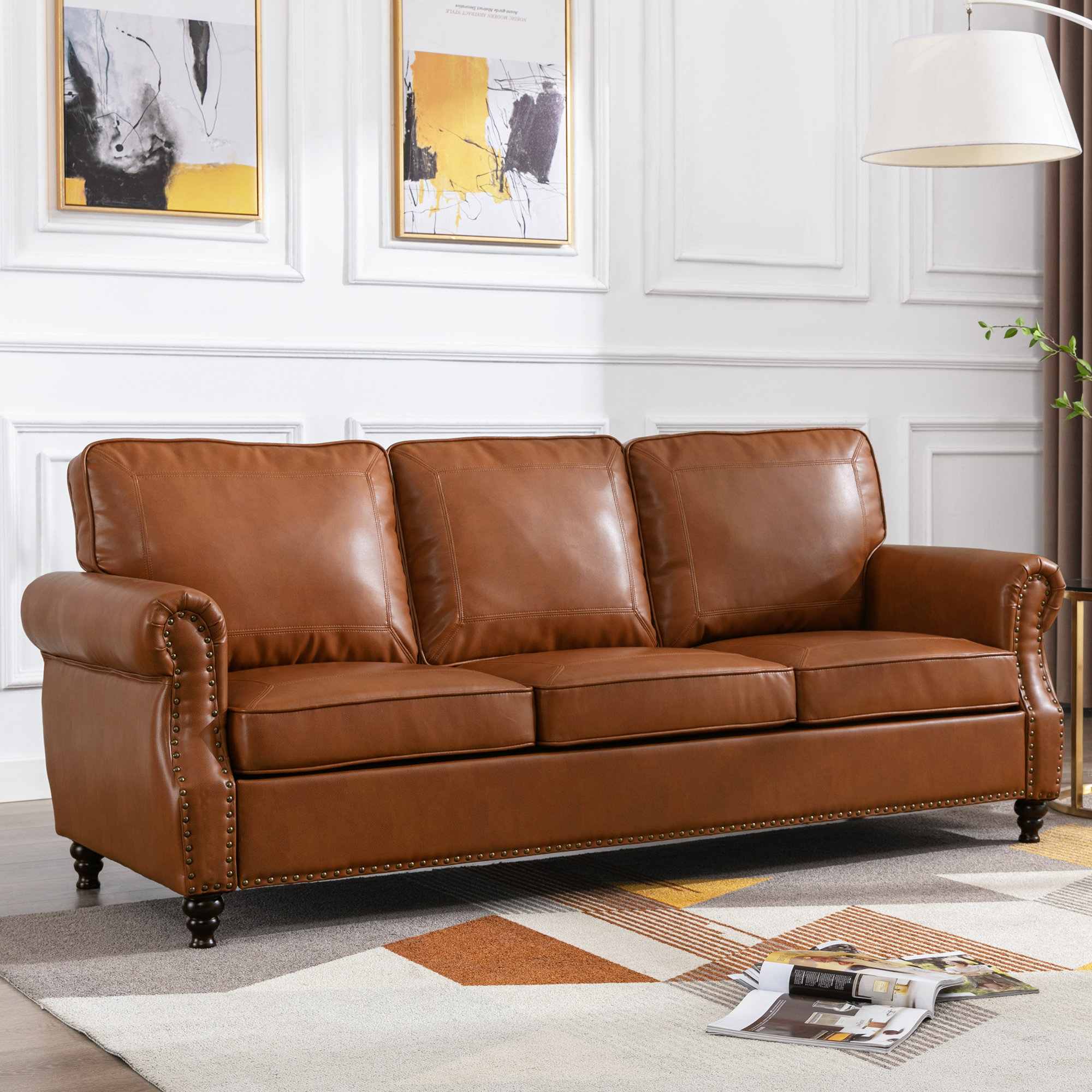 Lark Manor Amarius 80" Wide Faux Leather Rolled Arm Sofa & Reviews ...
