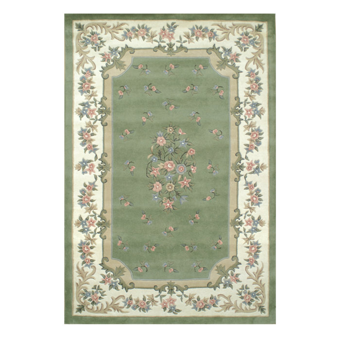 American Home Rug Co. Handmade Wool Sage Green, Ivory Rug | Wayfair