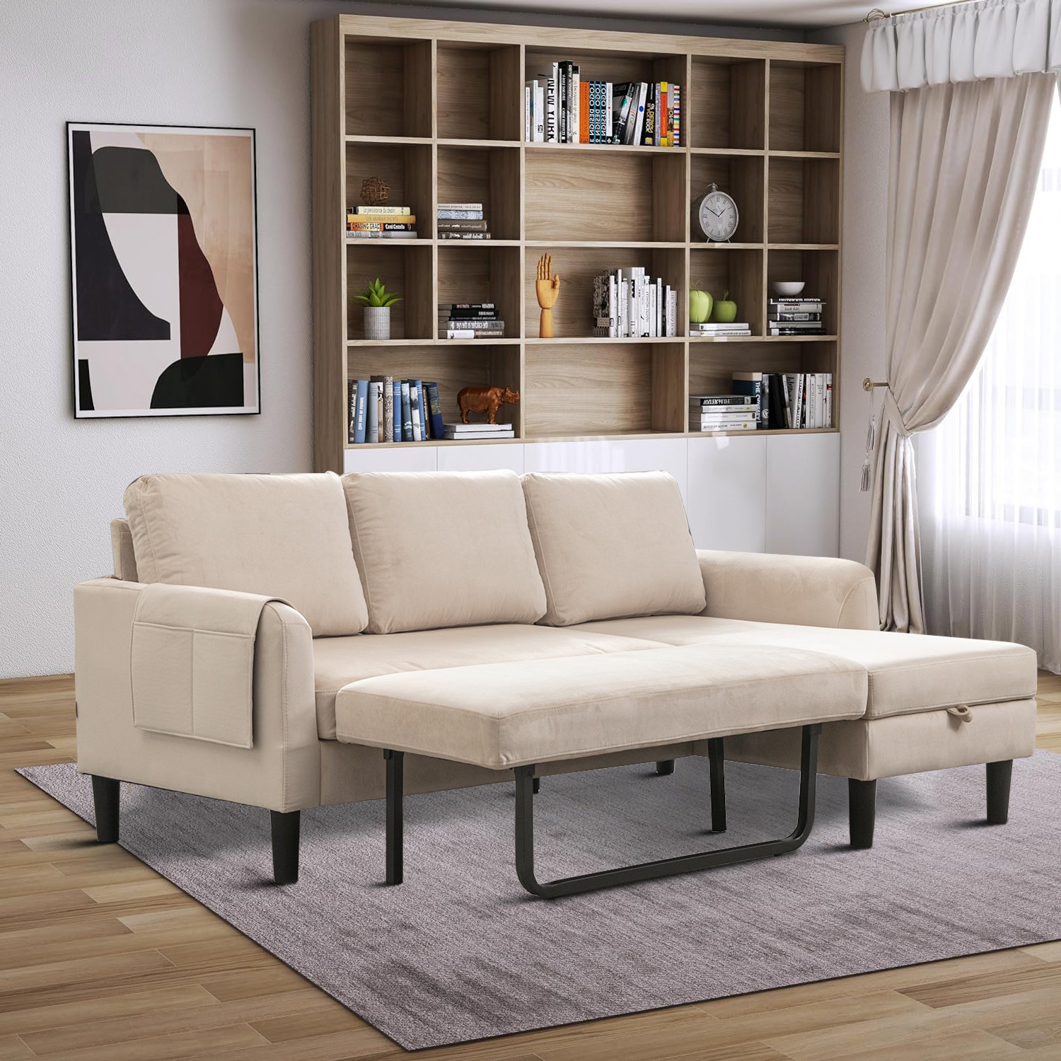 Mercer41 Modern Style Minimalist Upholstered L-Shaped Sofa with Hidden ...