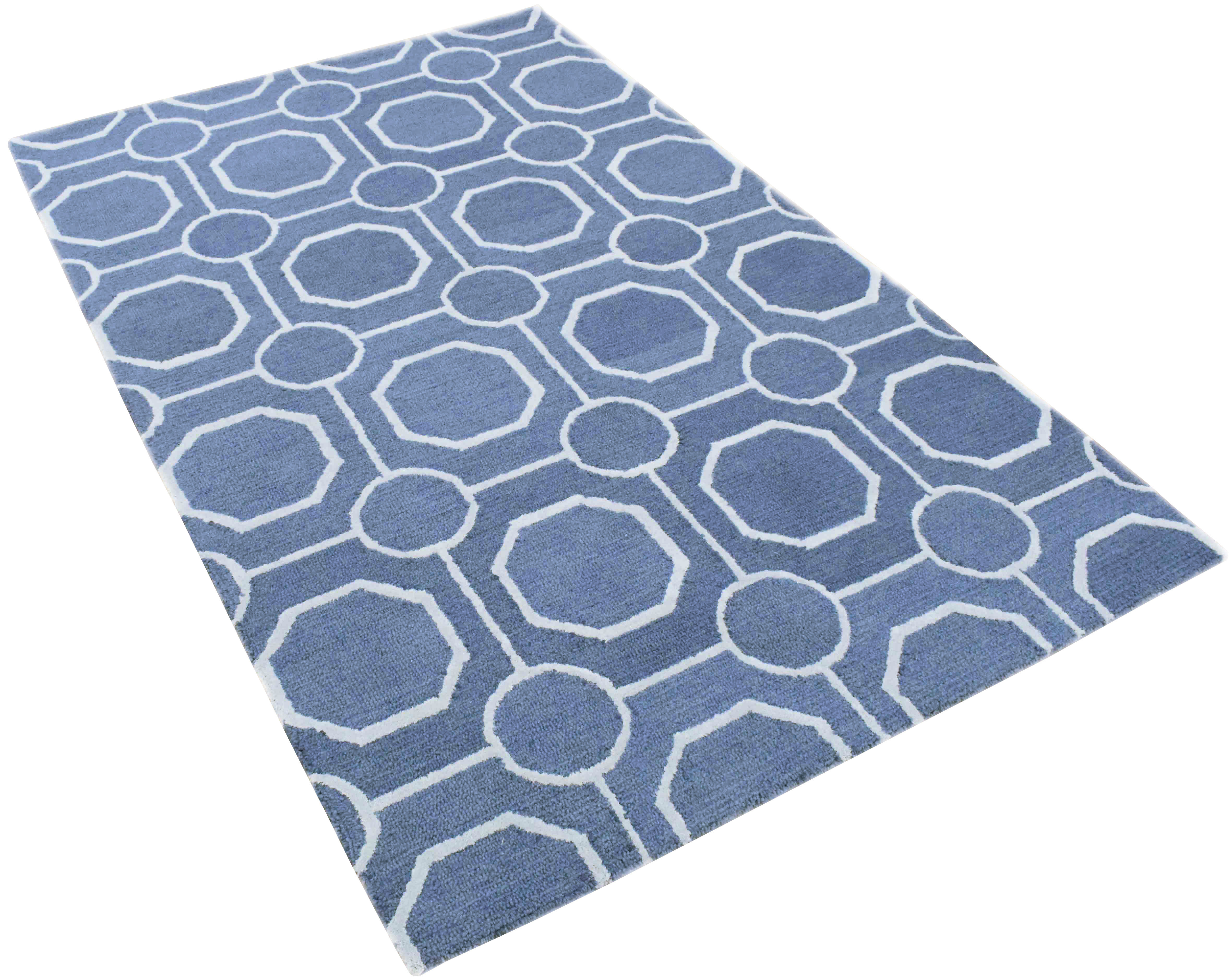 Everly Quinn Geometric Hand Tufted Wool Blue Area Rug | Wayfair
