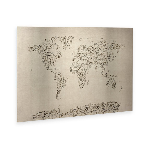 Trinx Music Note World Map On Metal by Michael Tompsett Print - Wayfair ...