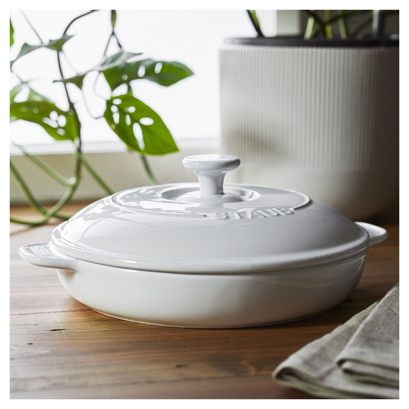 Staub Ceramique Ceramic Round Brie Cheese Baker With Lid, Pure-White ...