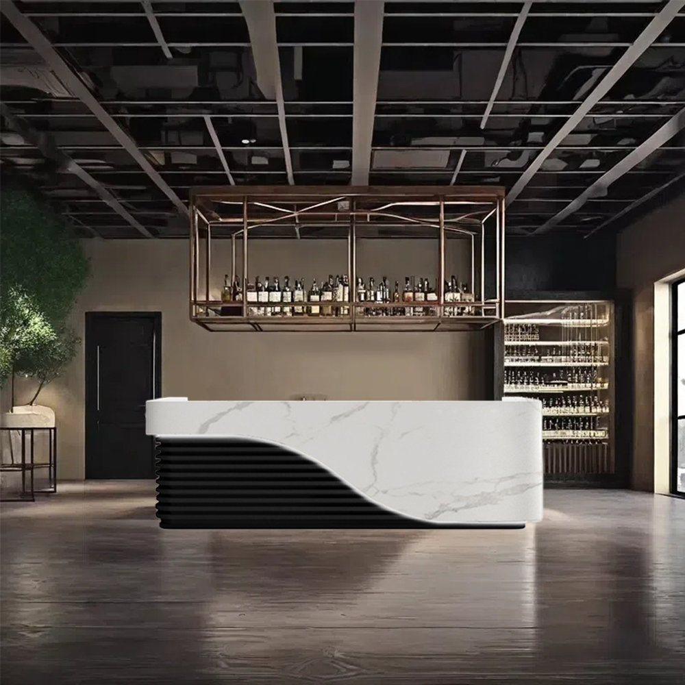 KPXU Bar Counter 102.36" Bar Counter Front Desk with Wine Storage ...