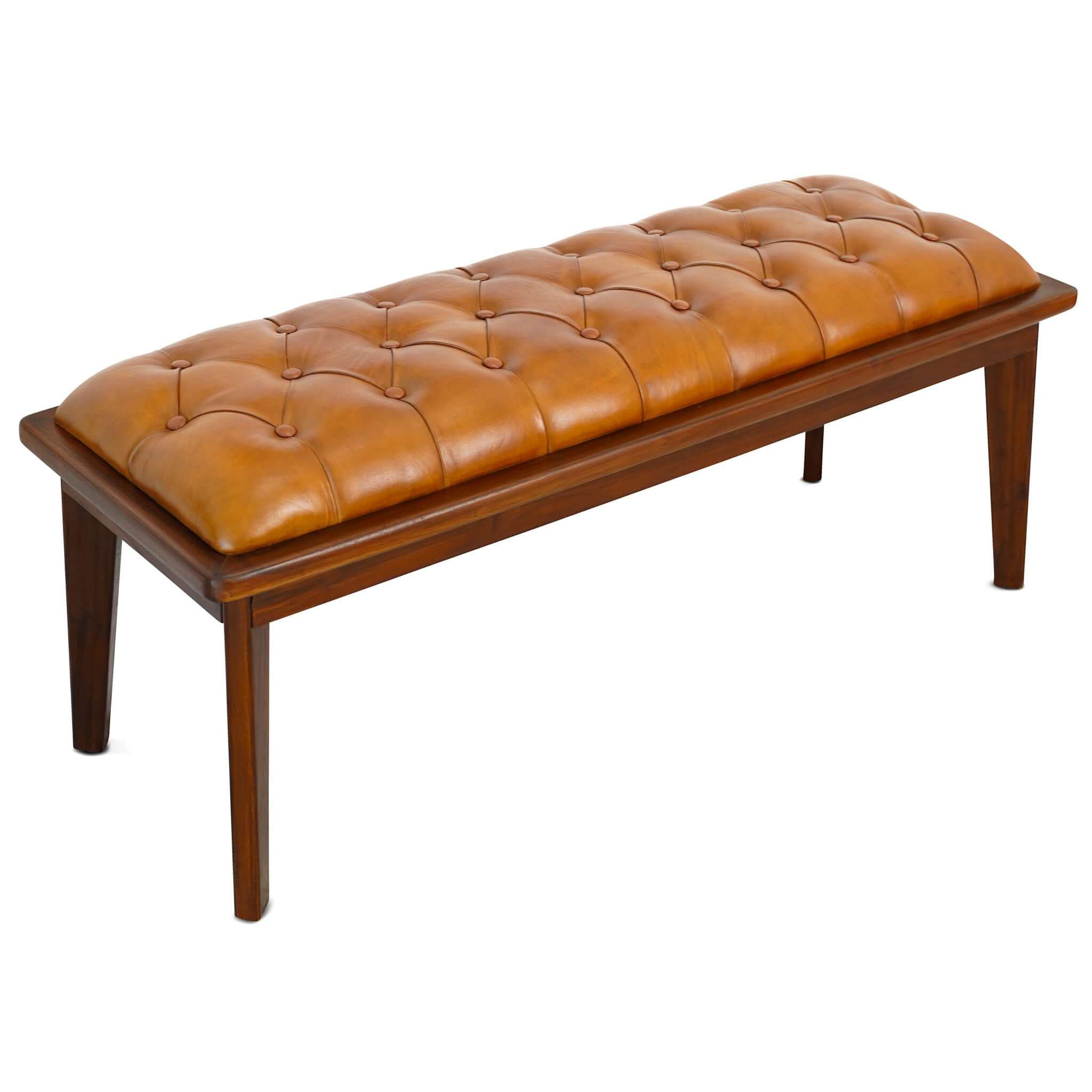 Corrigan Studio® Arden Tan Leather Buttoned Bench | Wayfair