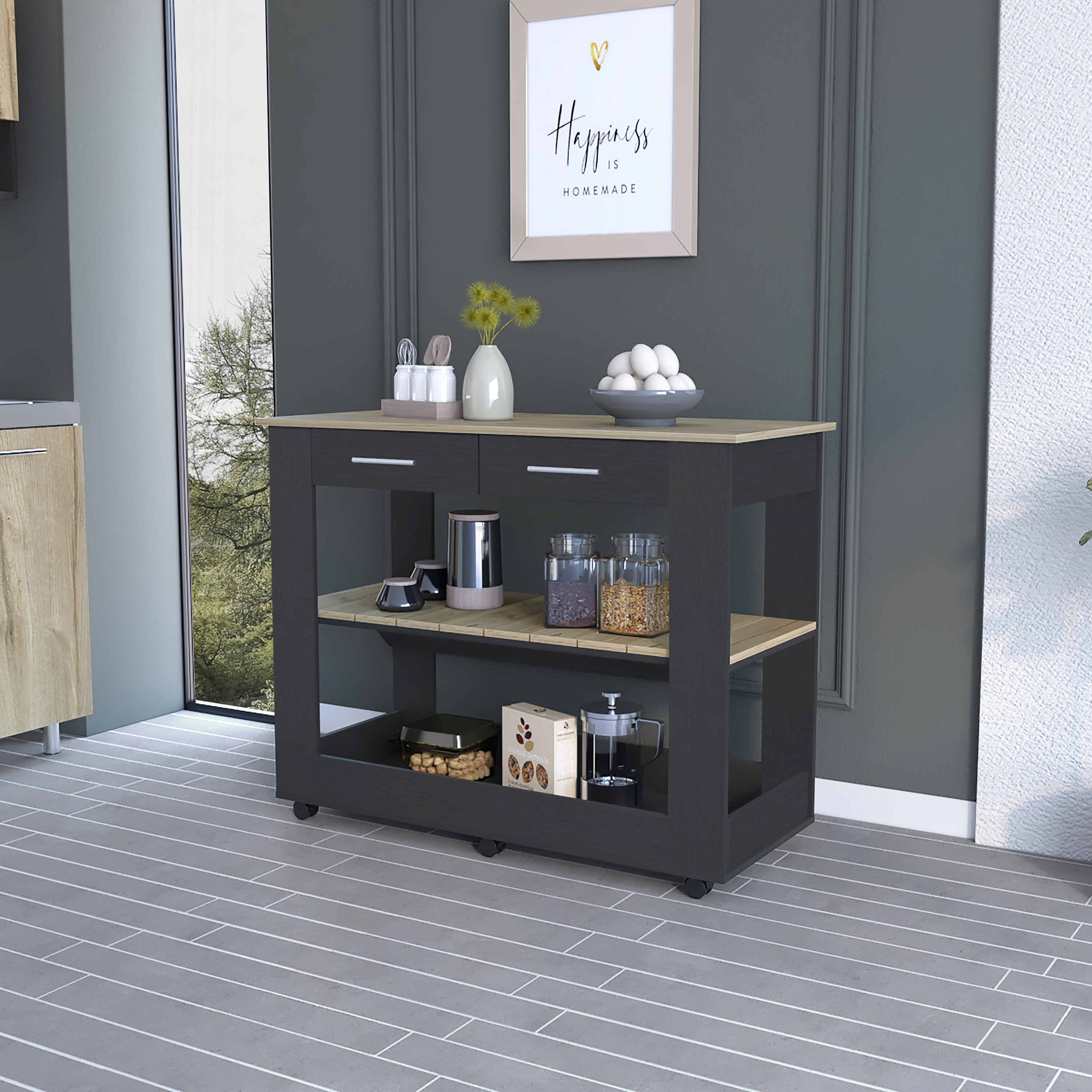 Latitude Run® Brooklyn 46 Kitchen Island, Two Shelves, Two Drawers ...