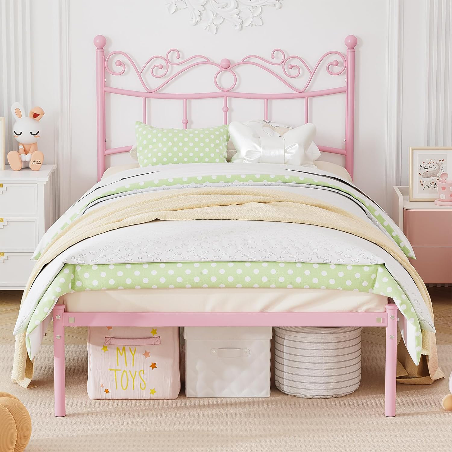 Lark Manor™ Full Size Bed Frame With Headboard, Elegant Metal Bed Frame Full For Girls, Modern ...