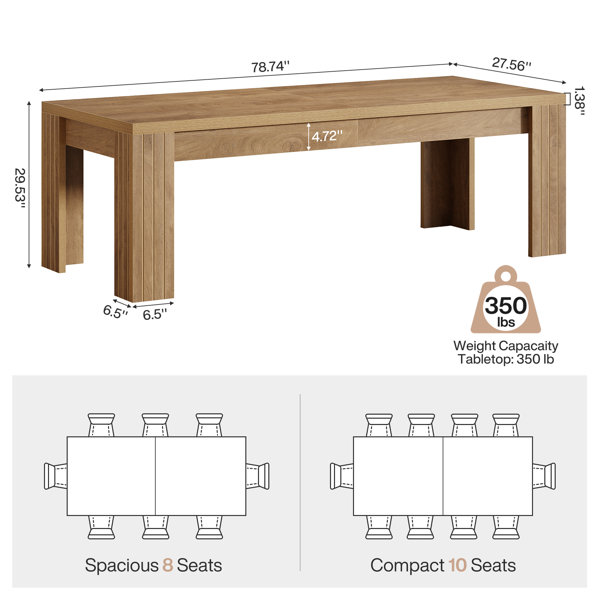 Millwood Pines 78.7-inch Rectangle Dining Table For 6, Long Dinner ...