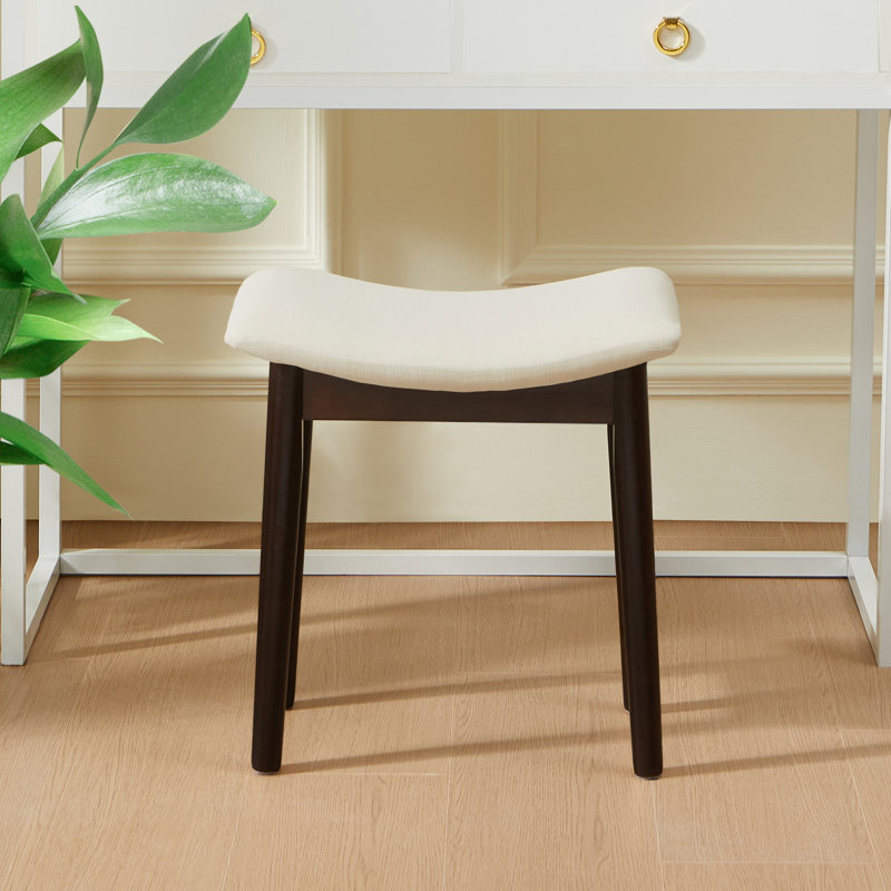 George Oliver Sowers Solid Wood Accent Stool with Fabric Upholstery ...