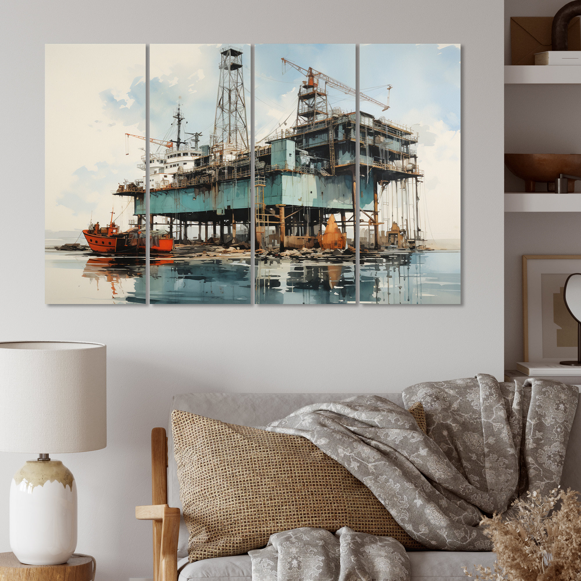 Breakwater Bay Blue Oil Rigs Fields Industrial III - 4 Piece Wrapped ...
