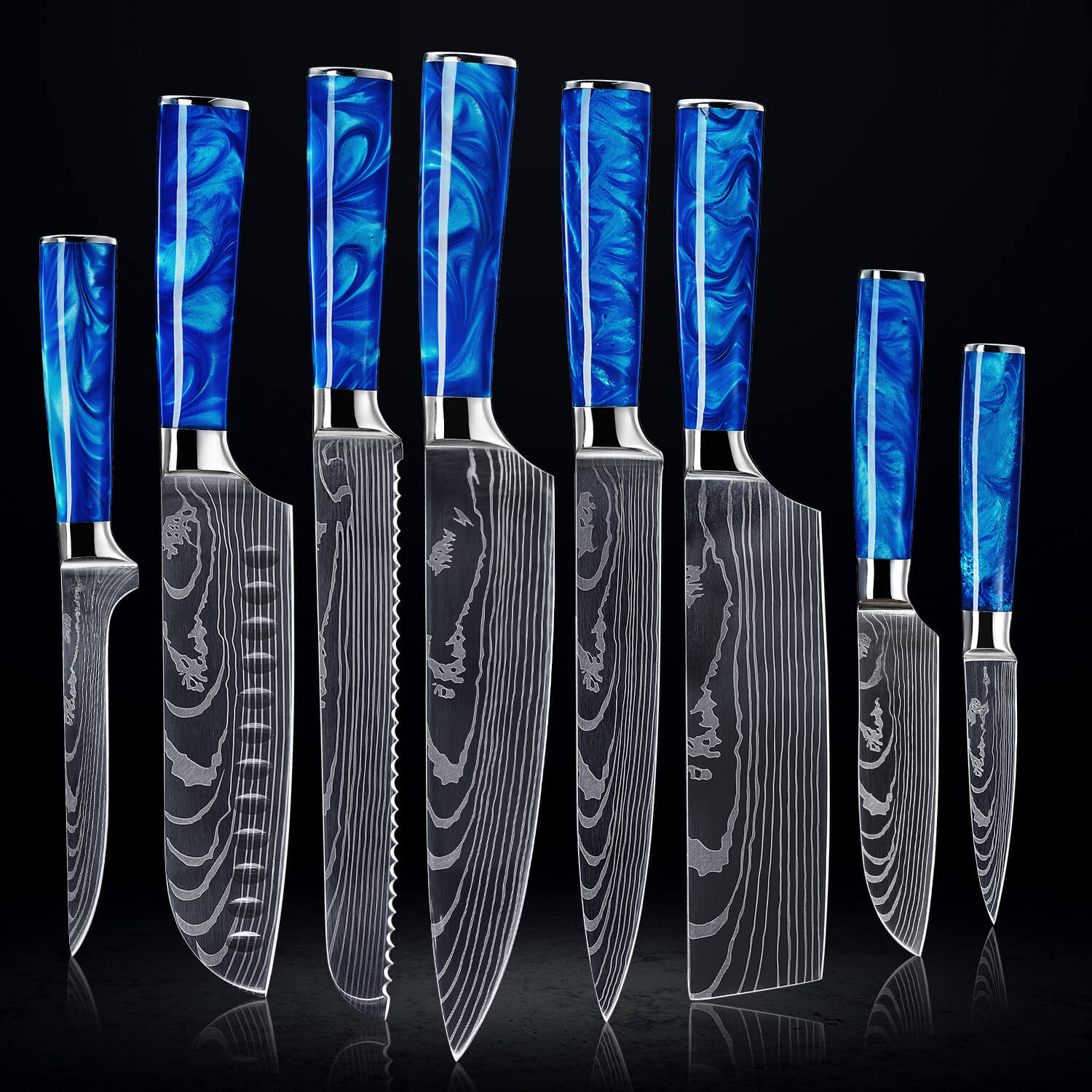 Senken Knives 8-Piece Japanese Kitchen Knife Set With Damascus Blade ...