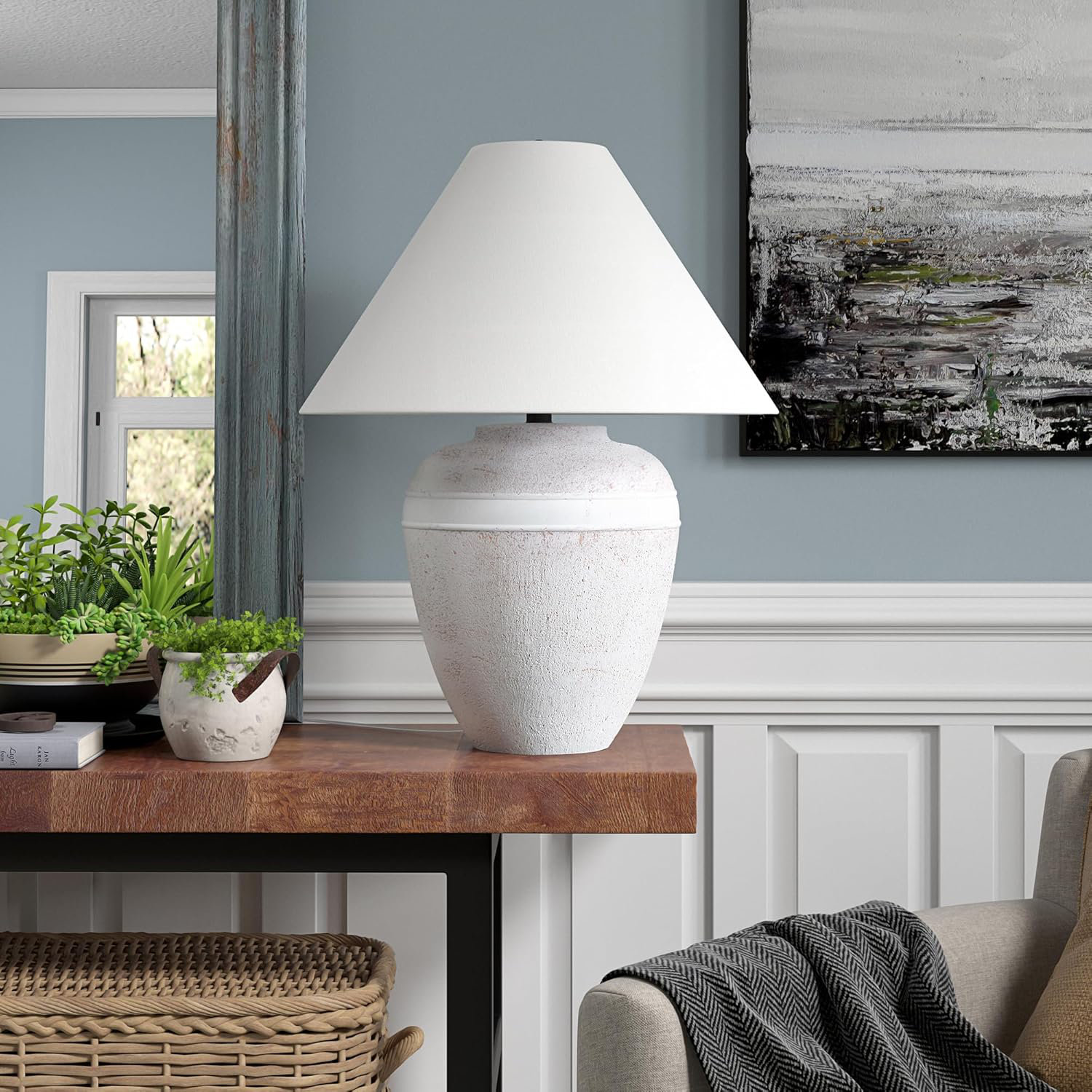 Orren Ellis Modern Ceramic Table Lamp With Fabric Shade - Contemporary ...