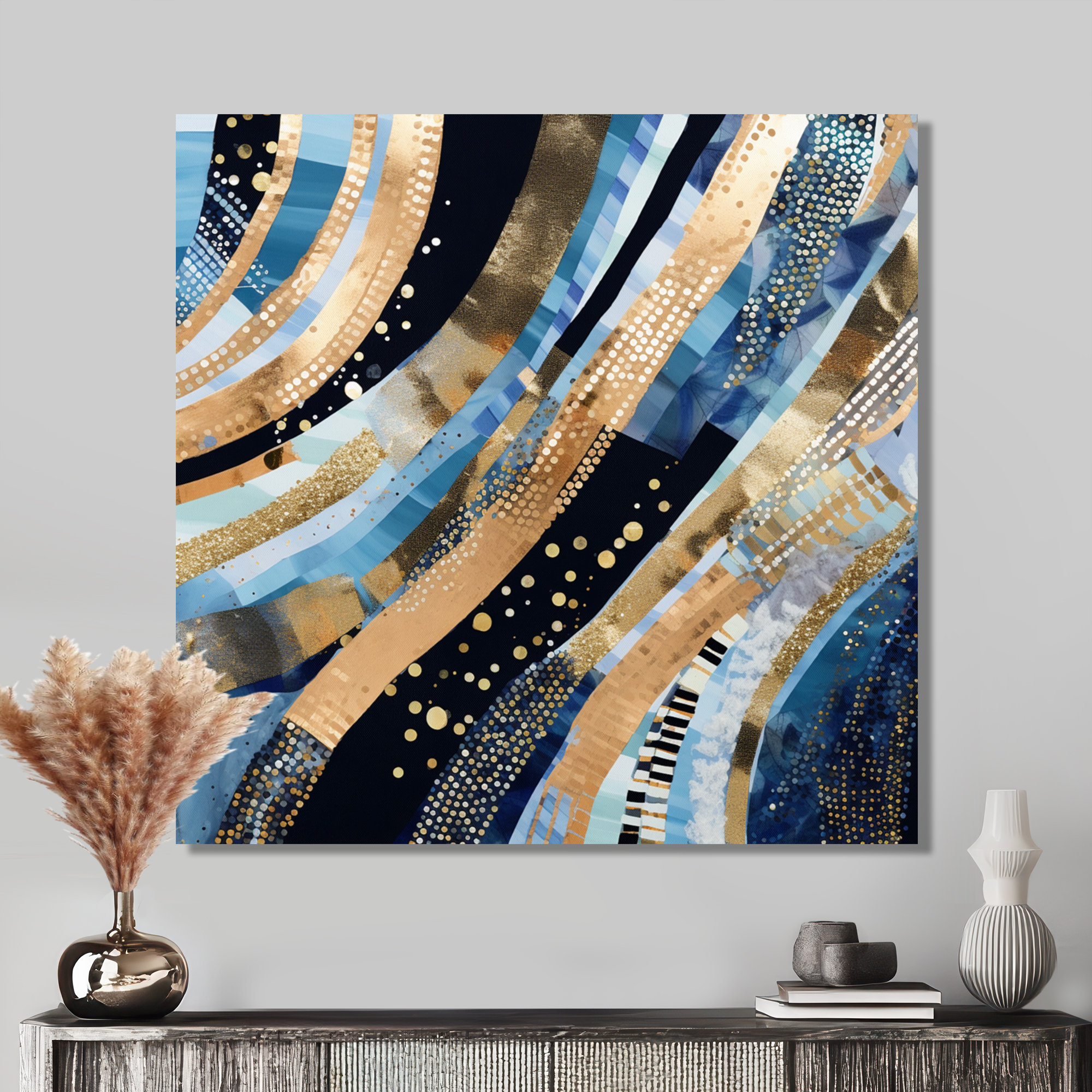 Mercer41 Summer River Glam Sparkling Gold - Waves Wall Art Print | Wayfair