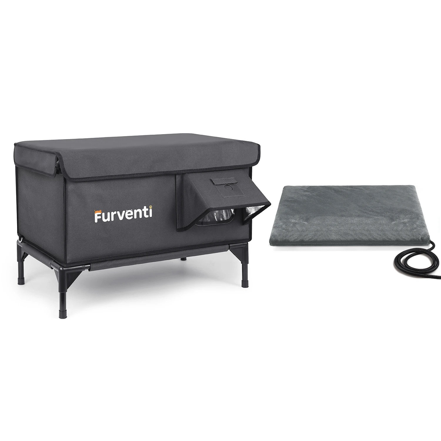 Clawsable Outdoor Heated Cat House with Heating Pad, Waterproof Eaves ...