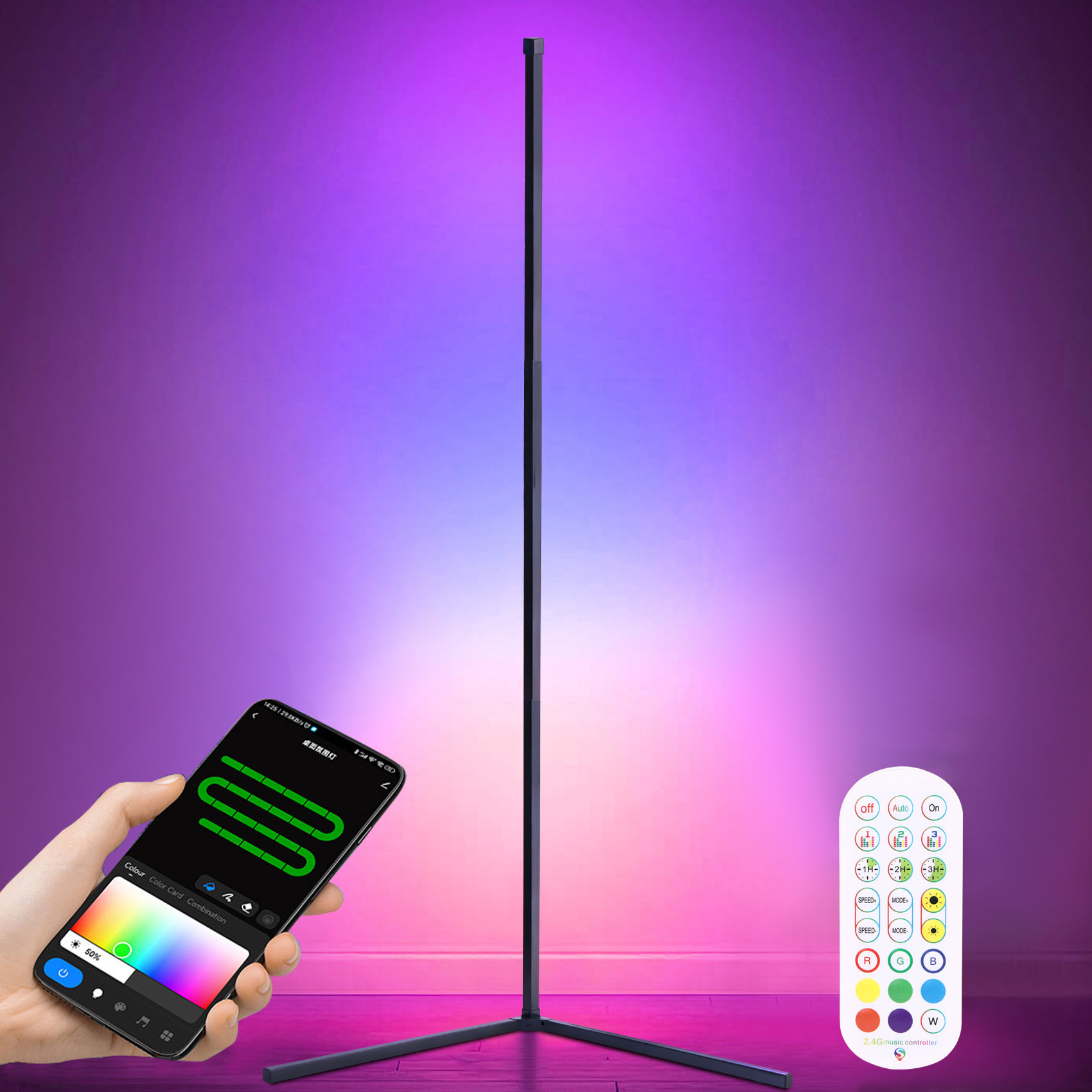 Greatsun Sunway RGBIC Corner Floor Lamp,Smart Modern Floor Lamp with 16 Million DIY Colors,68 ...