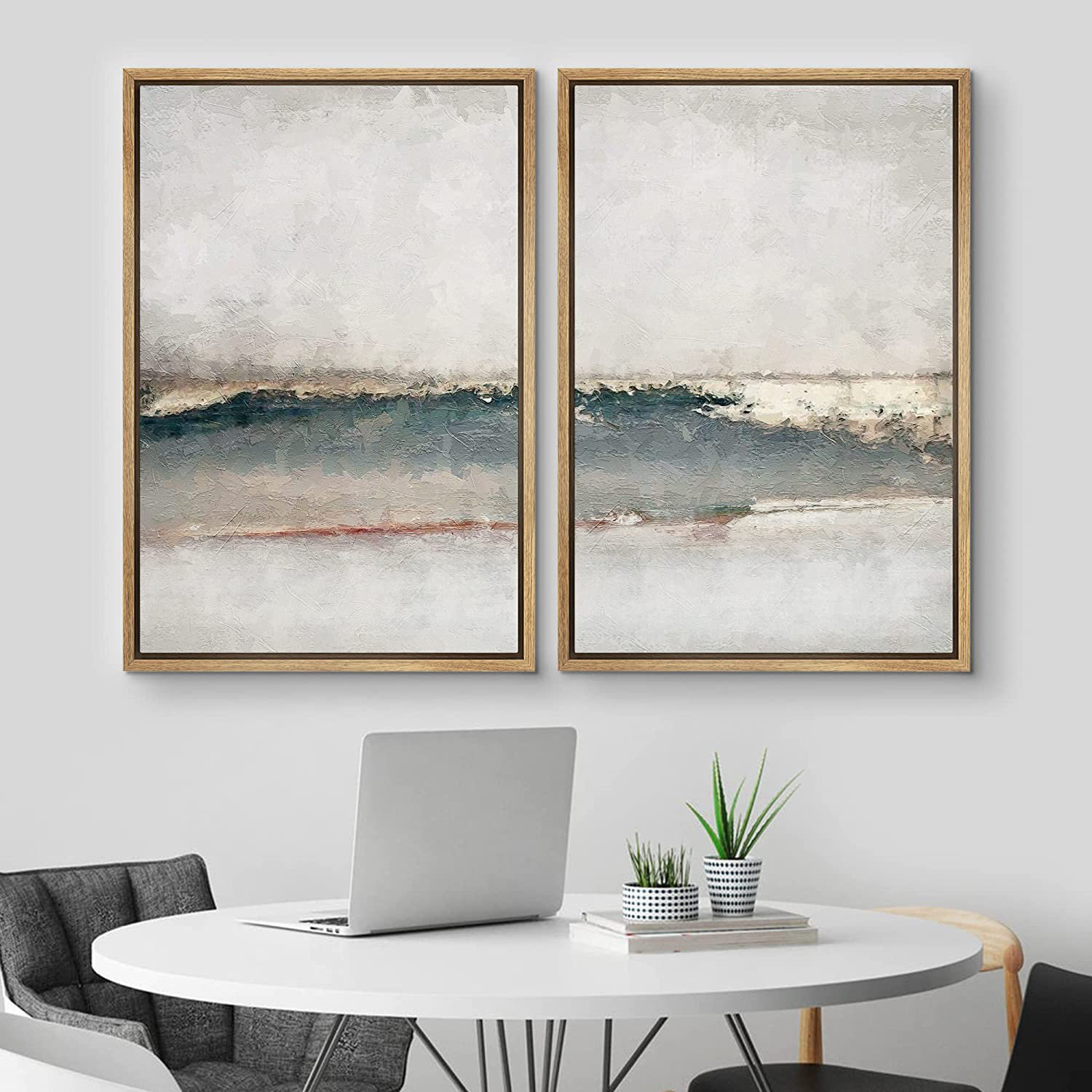 SIGNLEADER Pastel Gray Teal Abstract Landscape Modern Wall Art Decor ...