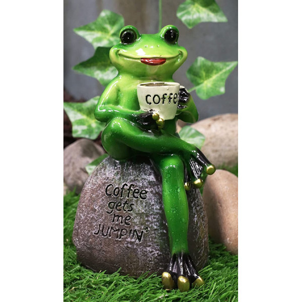 Trinx Toad Frog Drinking Coffee Sculpture & Reviews | Wayfair
