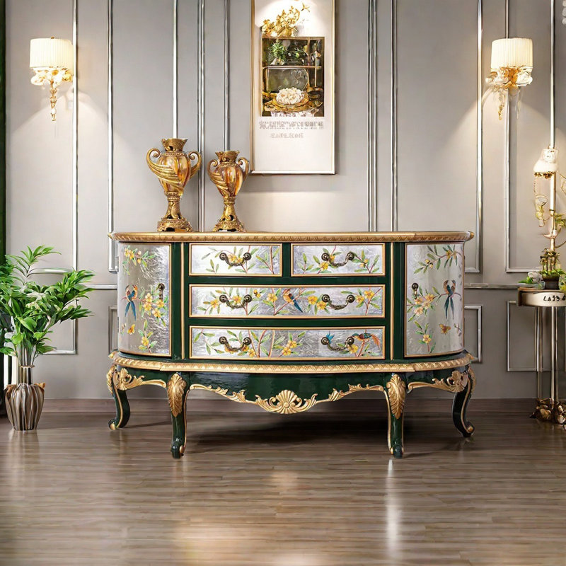 Vivid Space Creation European style painted carved half round sideboard ...