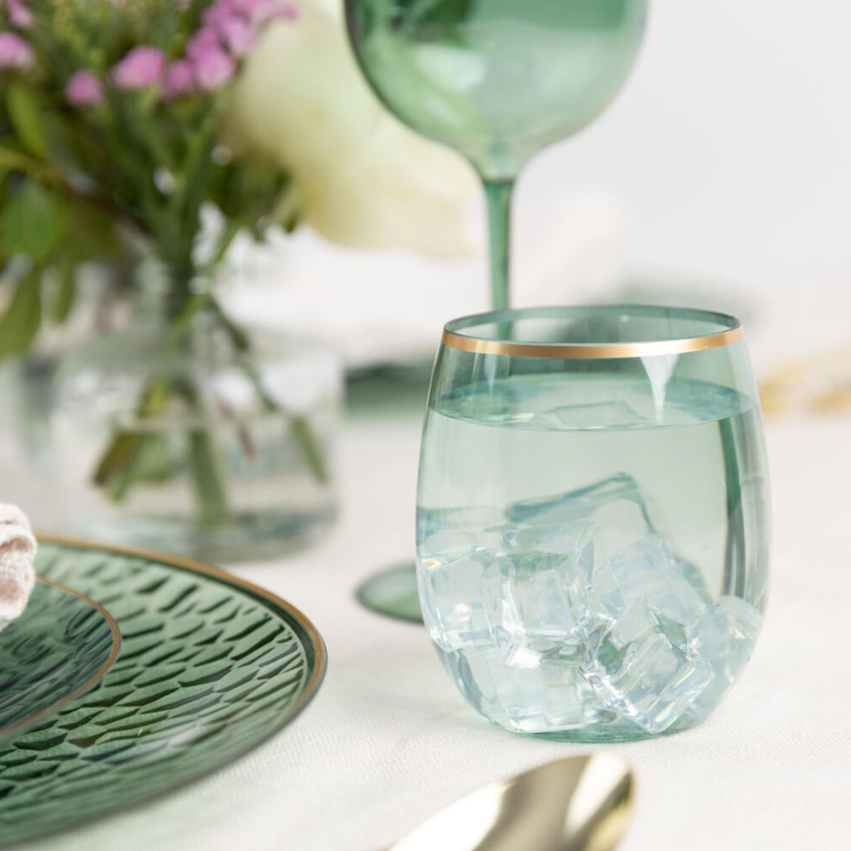 Ecoquality 12 Oz Green Plastic Stemless Wine Glasses With Gold Rim 48 ...