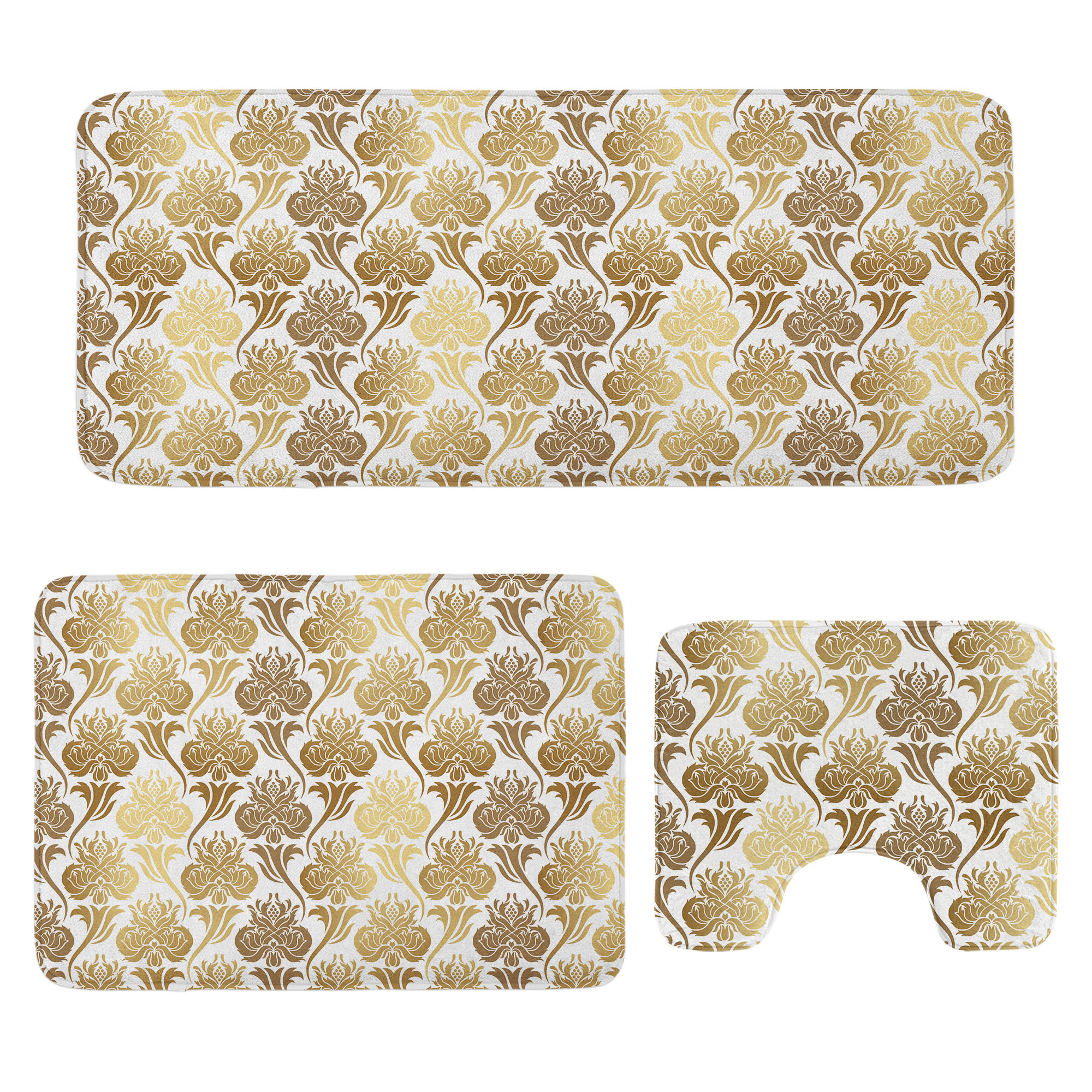 East Urban Home Damask Bathroom Rug Set 3 Pieces U-Shape & Rectangle ...