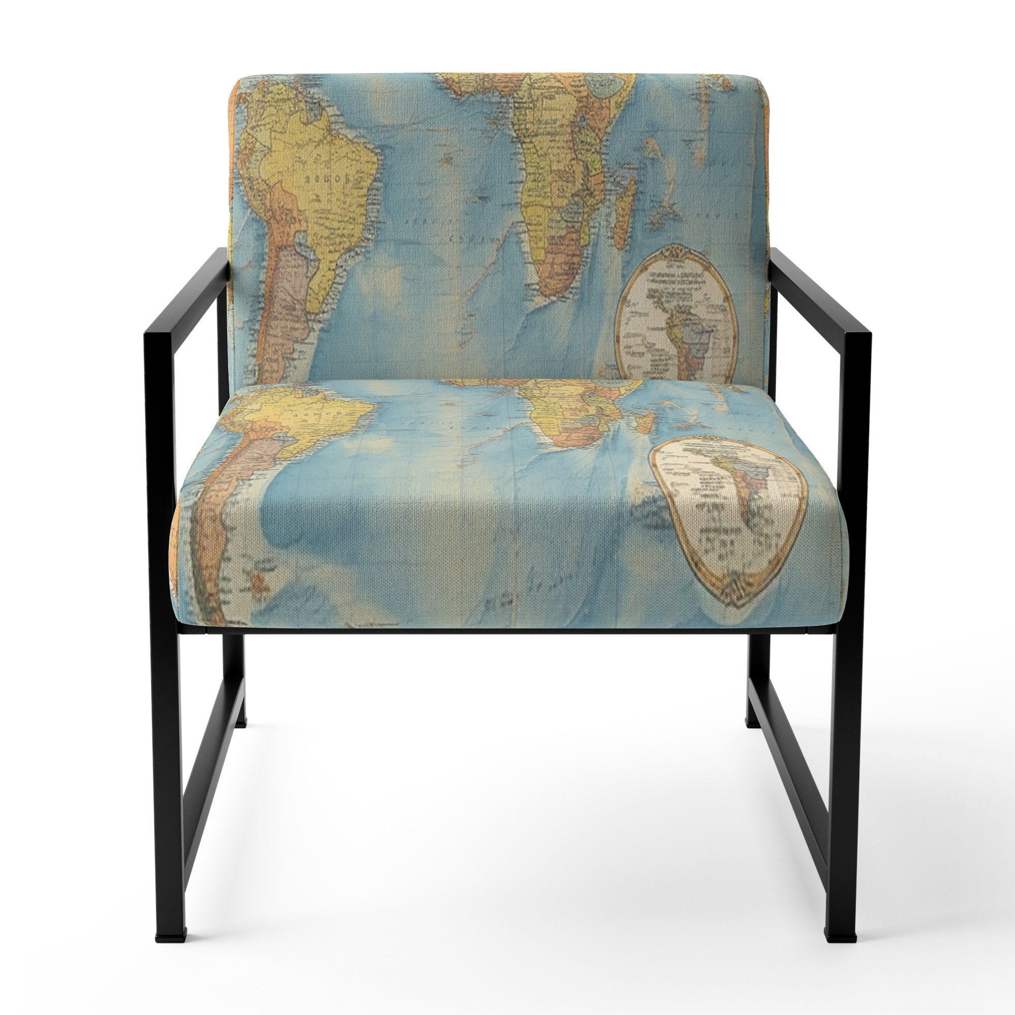 East Urban Home Vintage World Map I - Upholstered Map Accent Side Chair ...