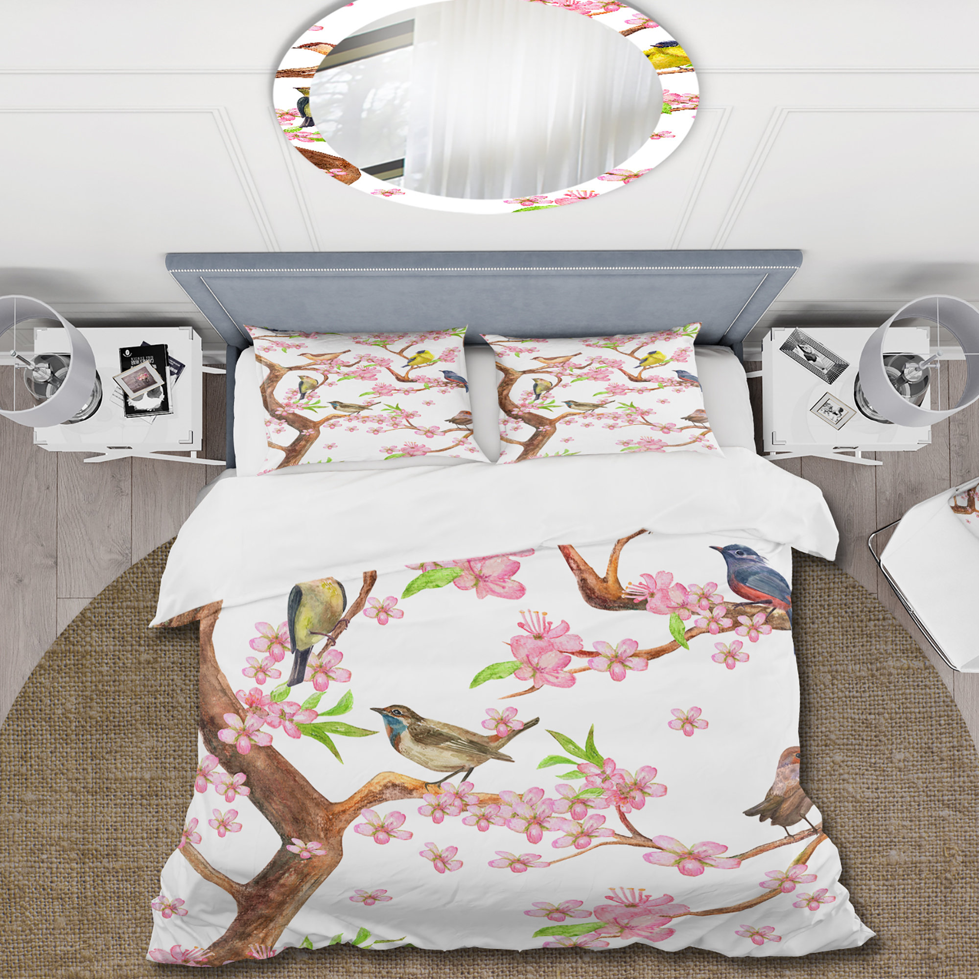 Design Art Colorful Little Birds On Spring Flow - Traditional Duvet ...