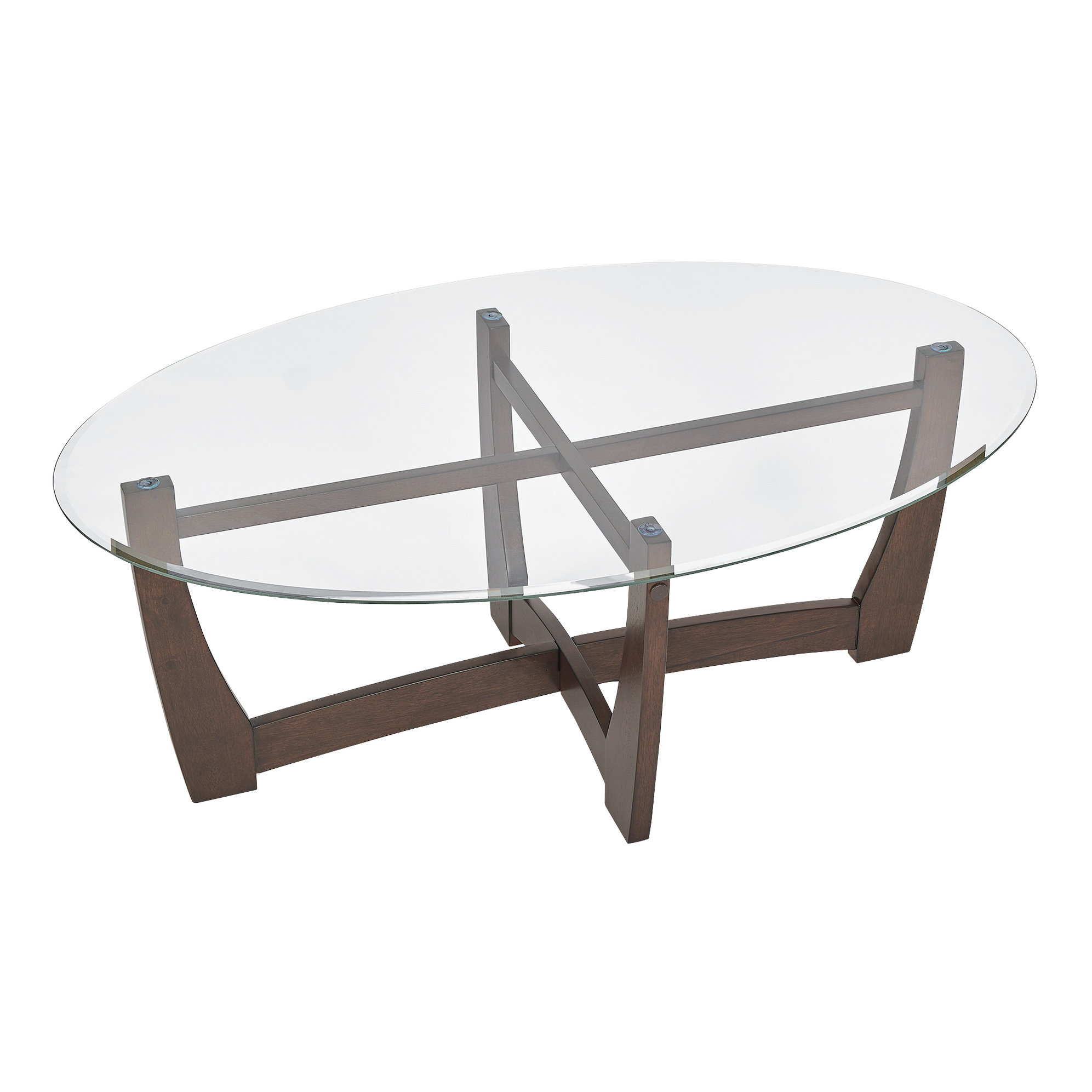 Ebern Designs 48" Round Coffee Table With Tempered Glass And Solid Wood ...