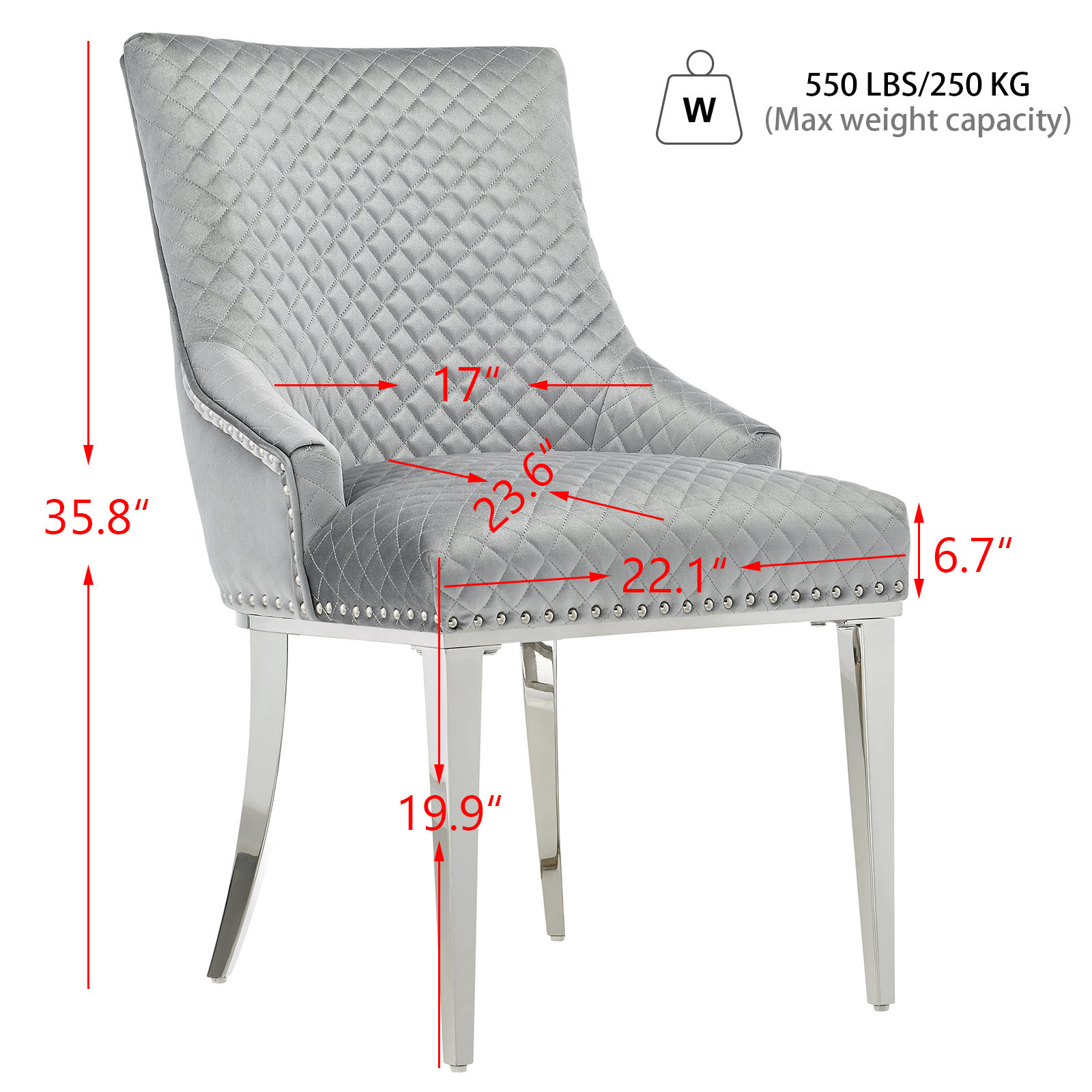 Rosdorf Park Colletta Tufted Velvet Stainless Steel Side Chair in Gray ...
