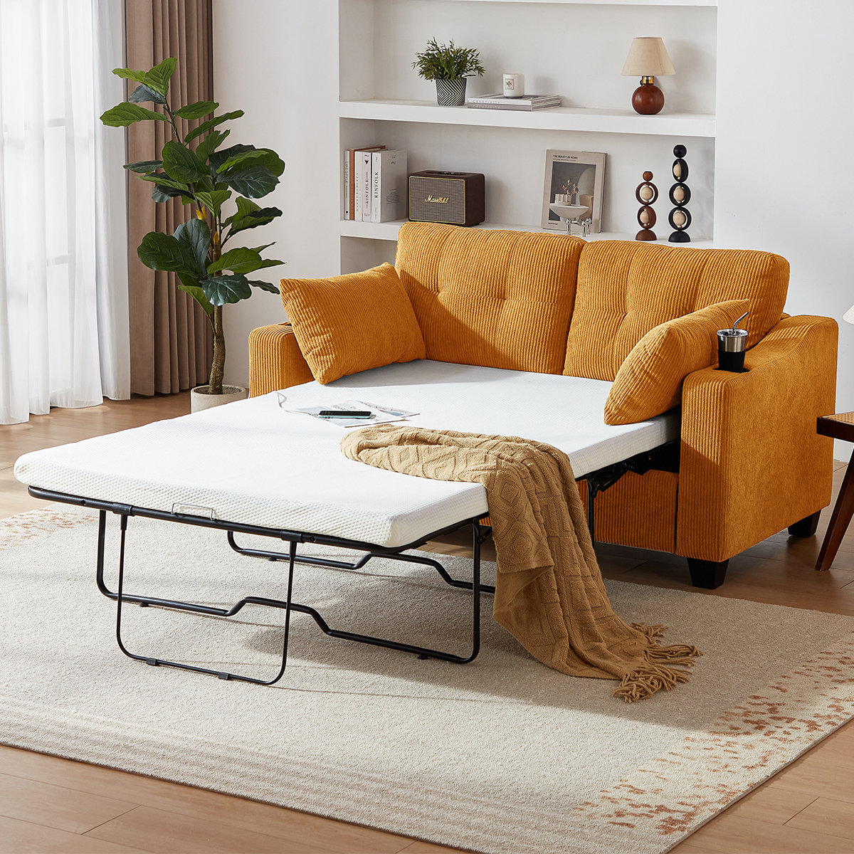 Latitude Run® Deane Collection Pull Out Sofa Bed Modern Corduroy and ...