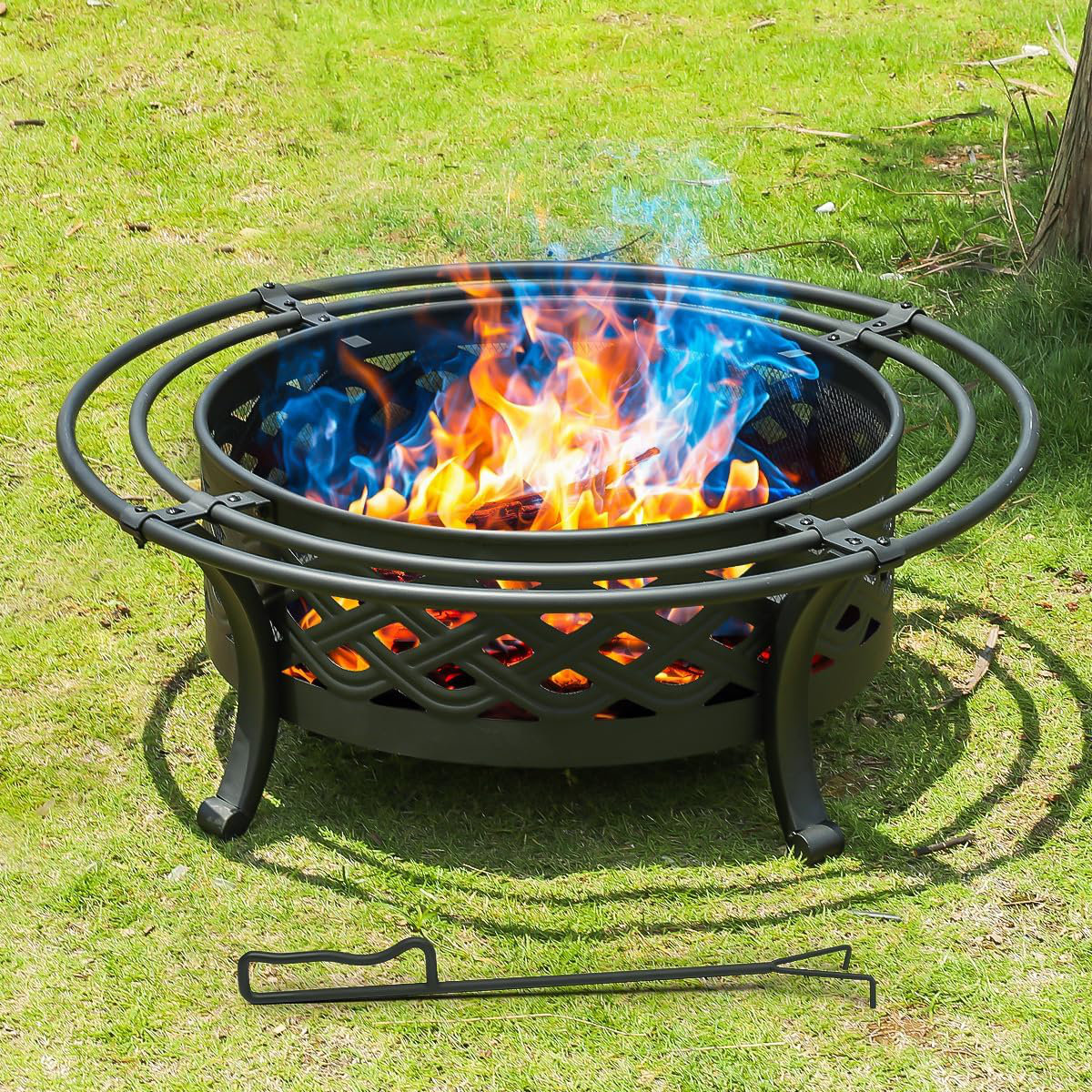 Red Barrel Studio® 36 Inch Fire Pit with 2 Loops,Crossweave Wood ...