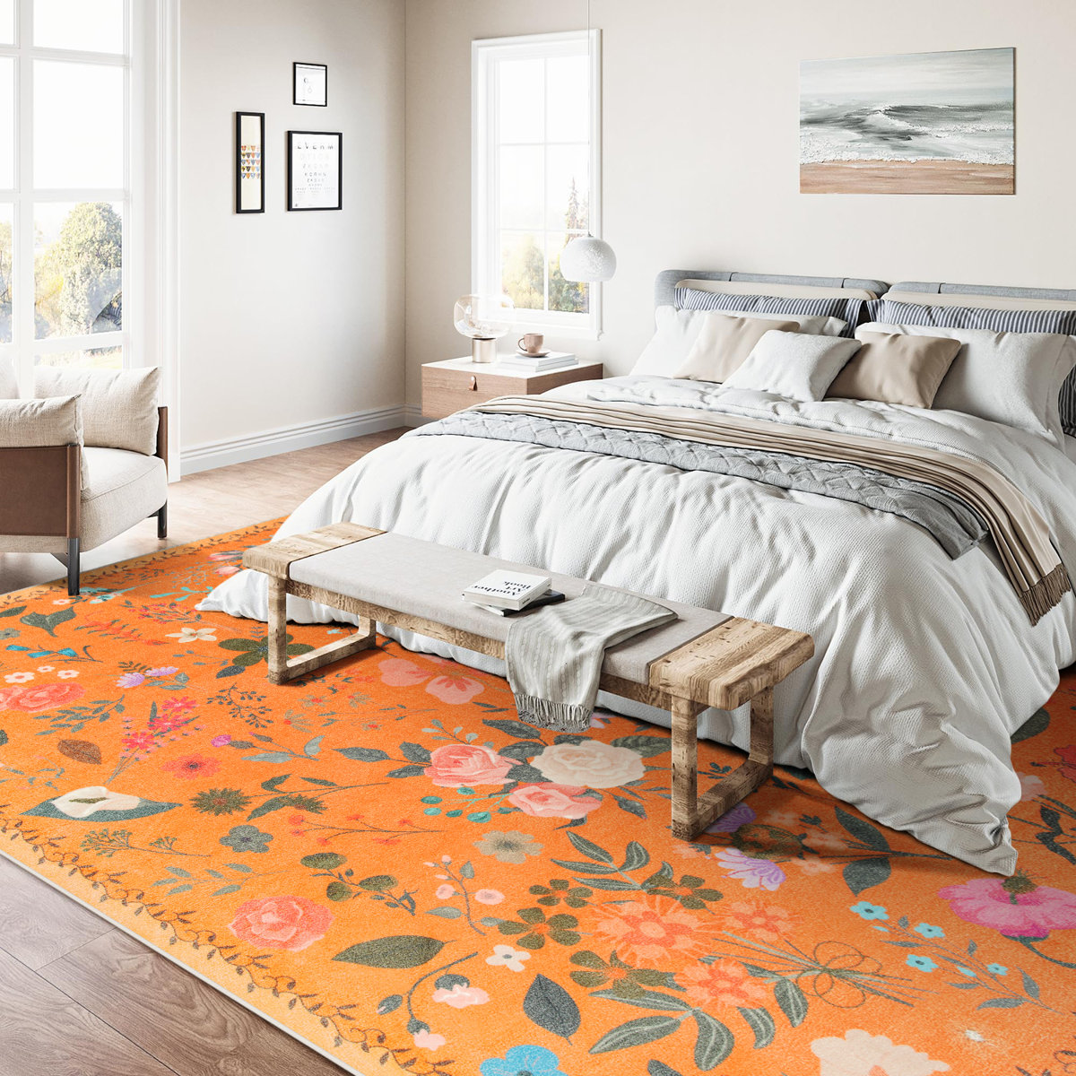 Bungalow Rose Groner Large Flower Living Room Rug Washable Bedroom Rug ...