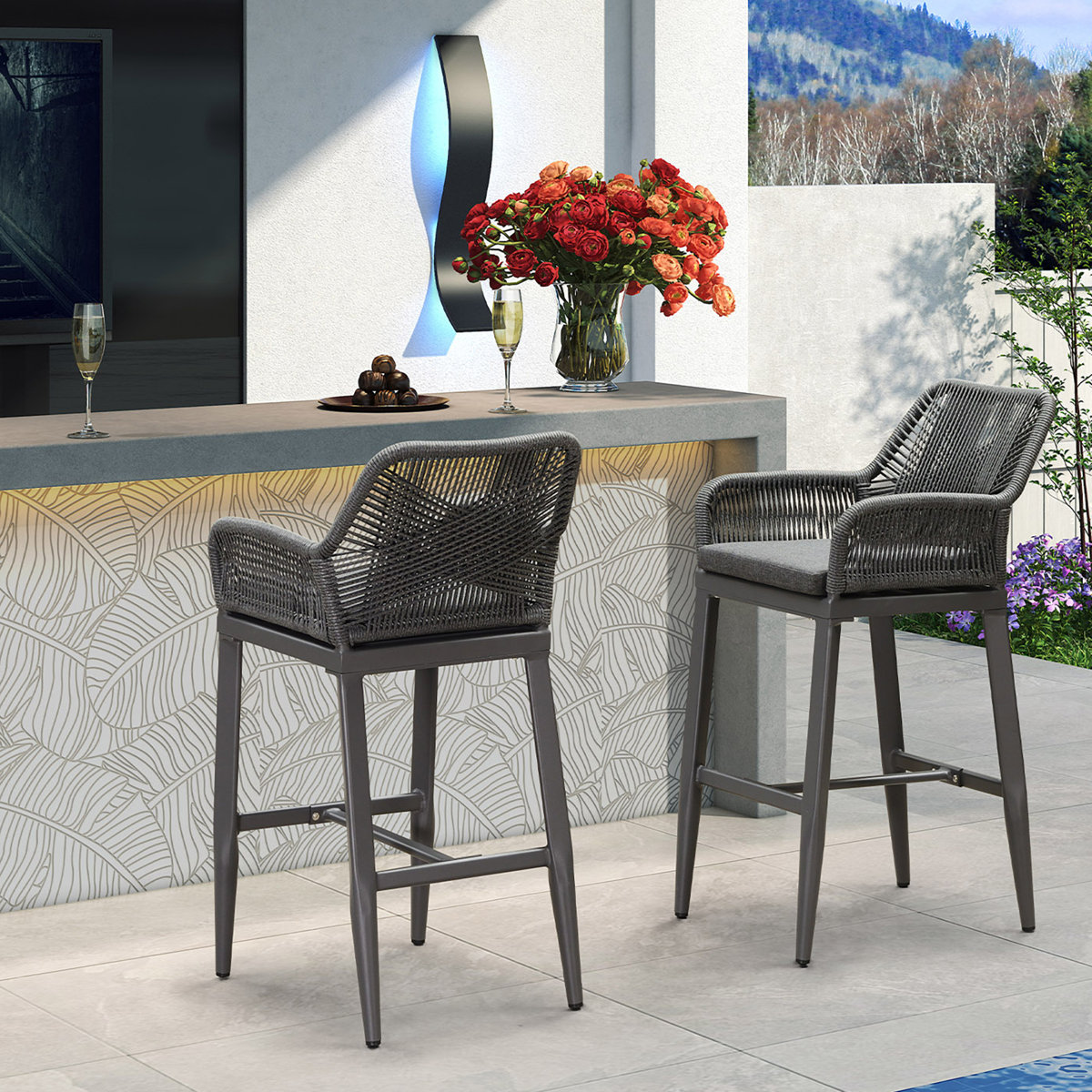 Bay Isle Home™ Modern Bar Stools Set Of 2, Aluminum Bar Stool With ...