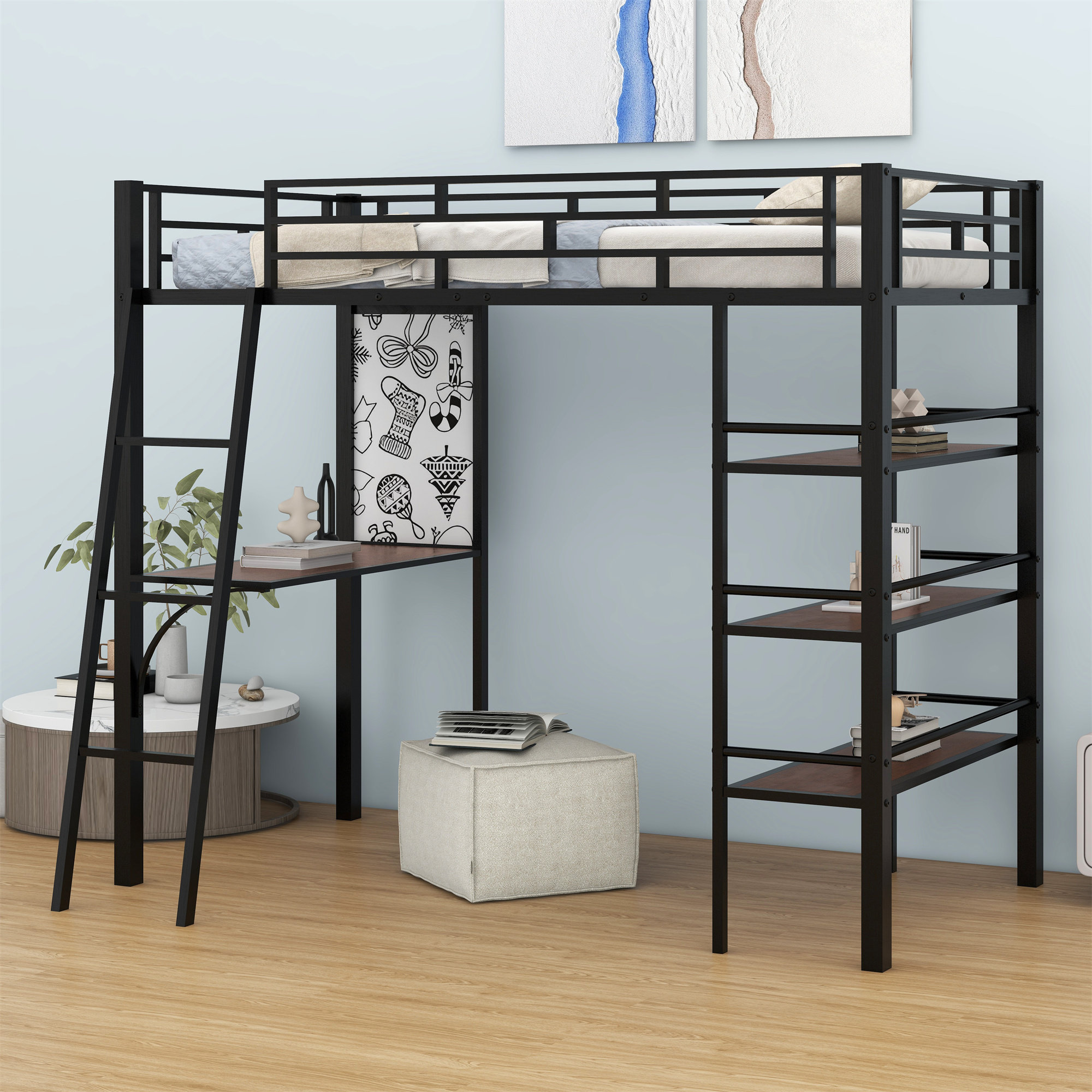 Isabelle & Max™ Loft Metal Bed With 3 Layers Of Shelves And Desk ...