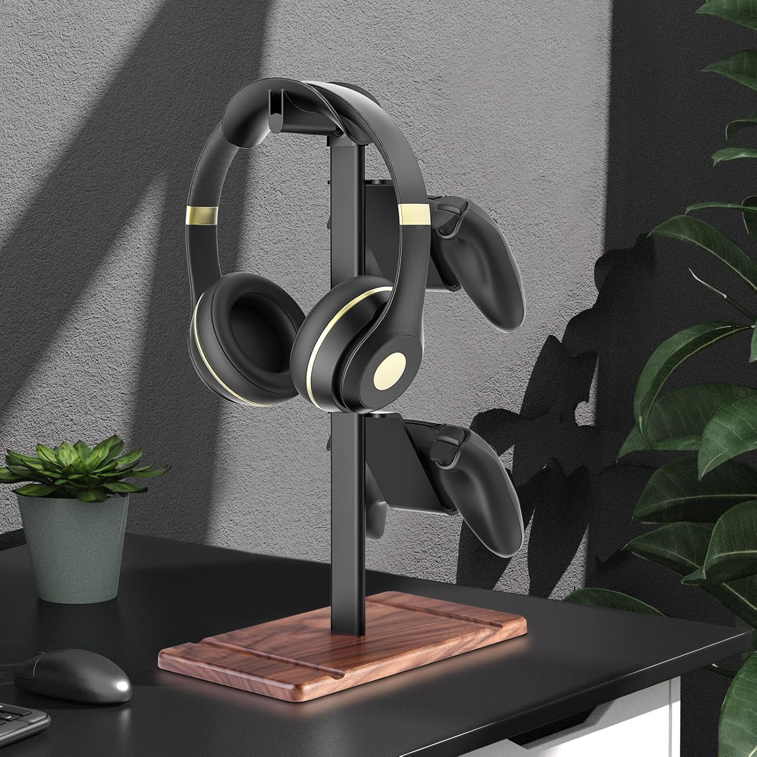 Inbox Zero Controller Holder, Walnut Wood Headphone Stand, Gaming ...