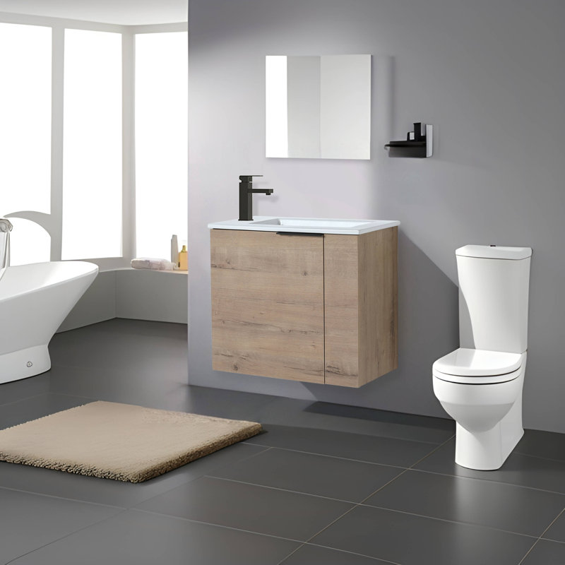Millwood Pines Adreon 22" Wall-Mounted Imitative Oak Single Bathroom ...