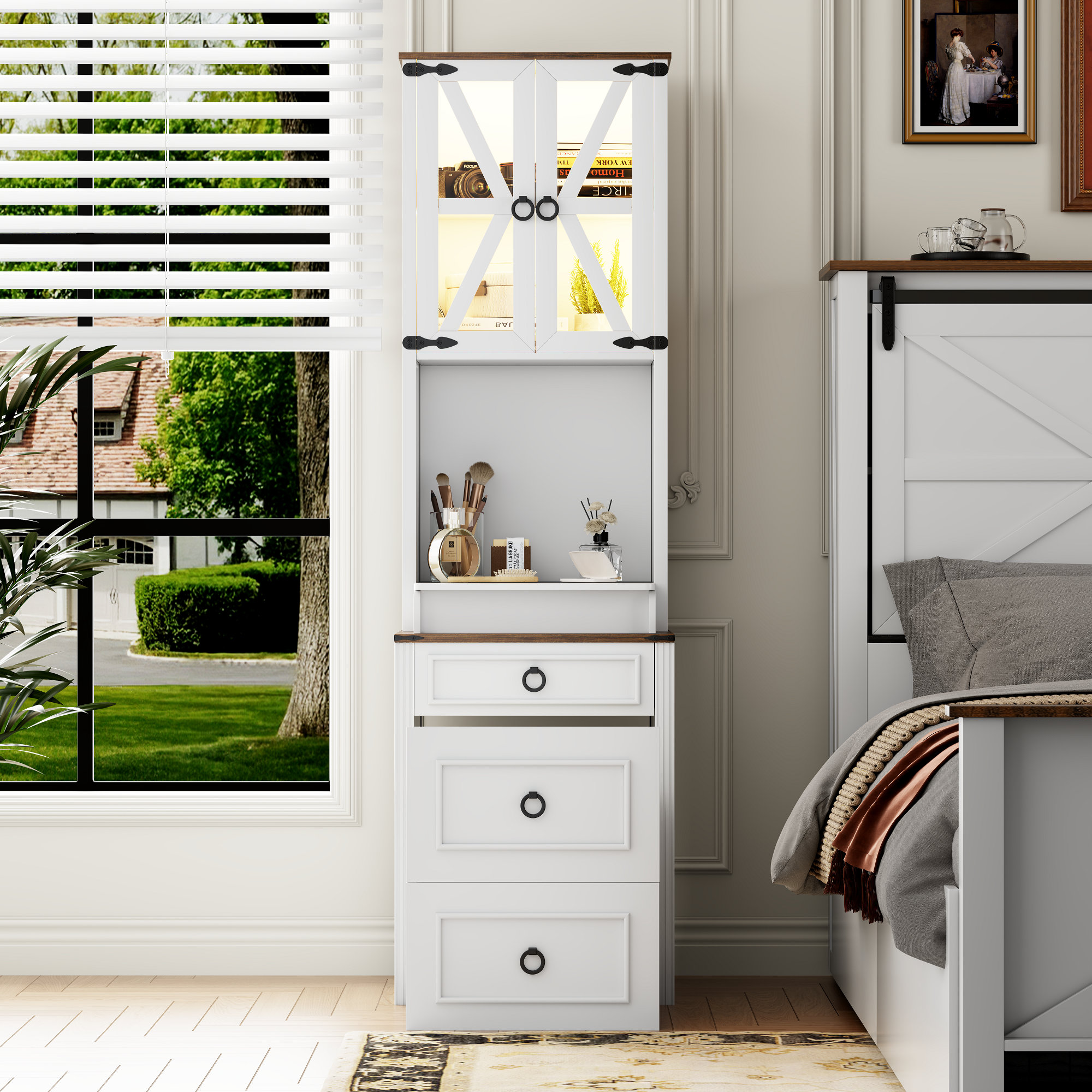 Gracie Oaks Makeup Vanity With Led Light And Hidden Storage & Reviews ...