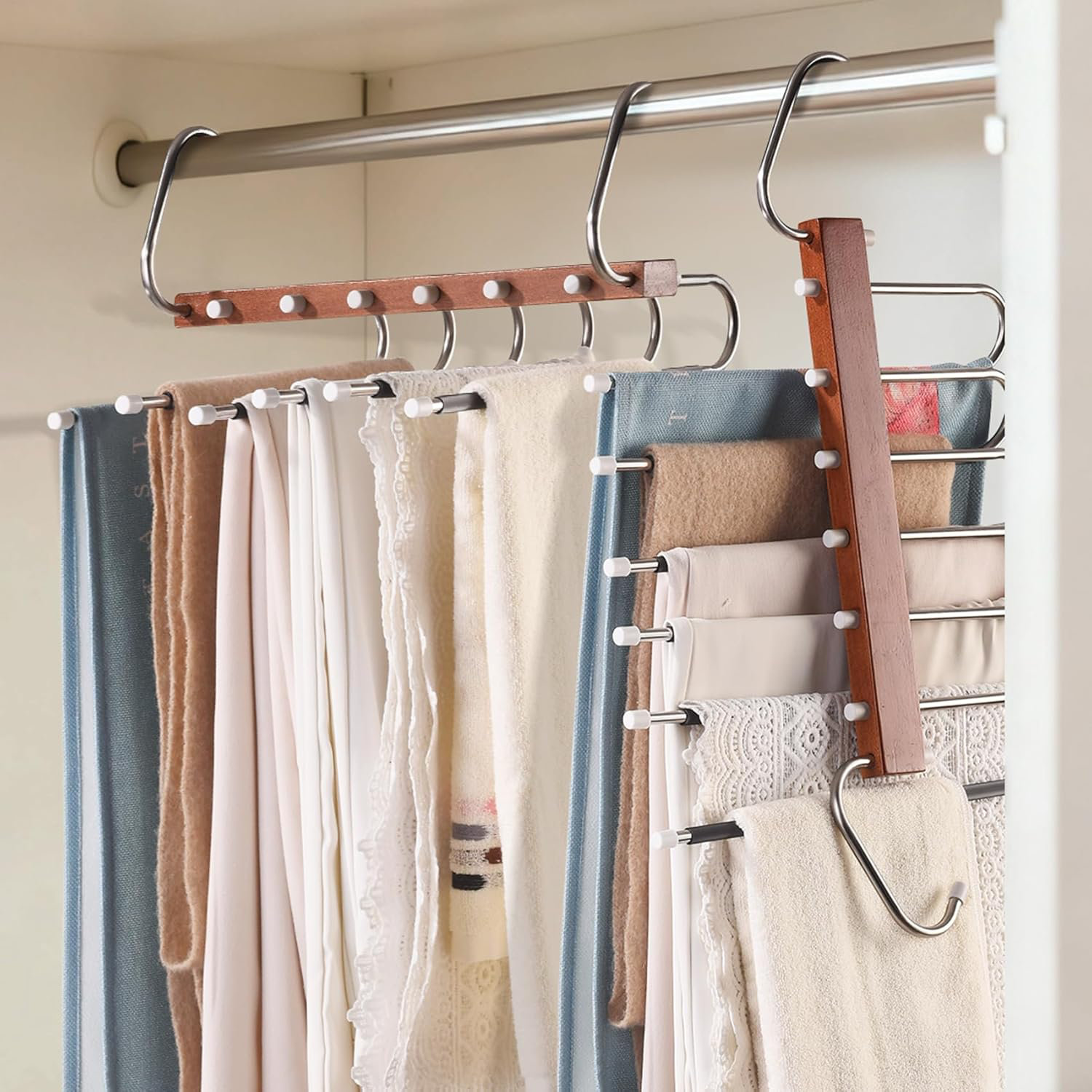 Williston Forge Pants Hangers Space Saving, 2 Packs Wooden Closet ...