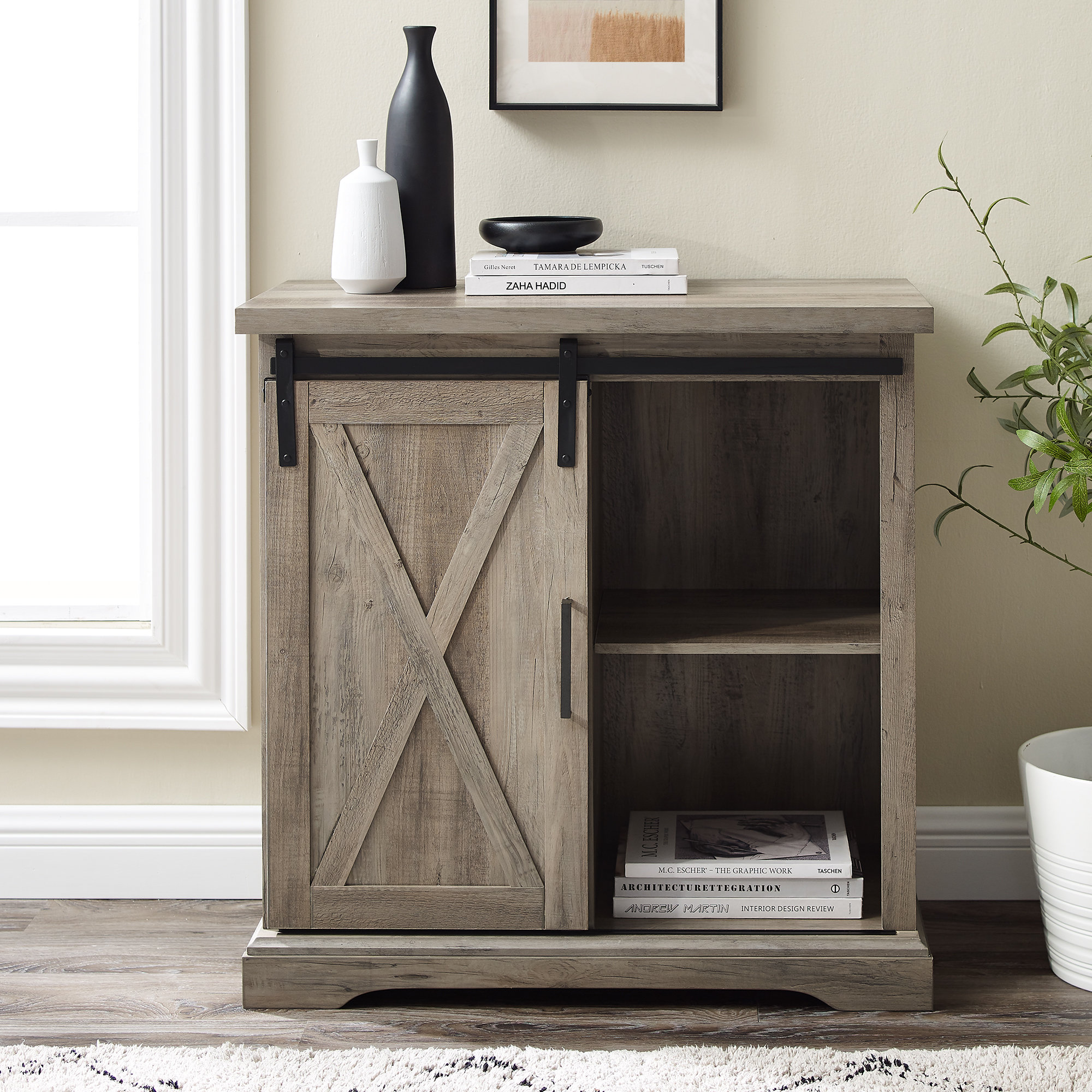 Gracie Oaks Stotfold Sliding Barn Door Accent Cabinet Server & Reviews ...