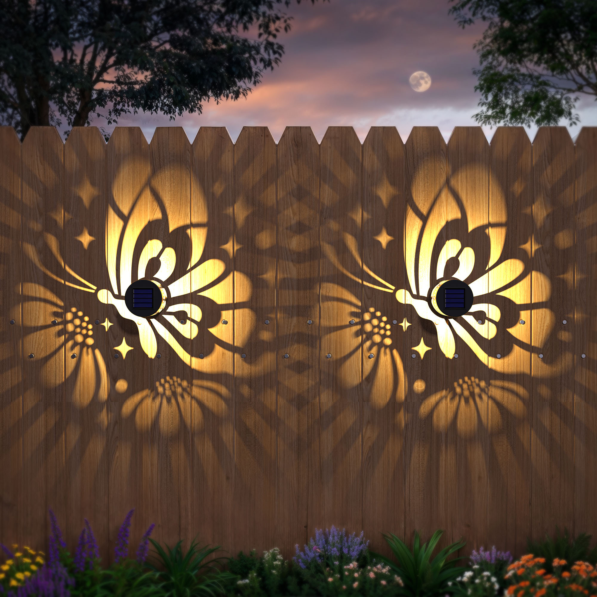 Gracie Oaks 2 Pack Solar Fence Lights Metal Solar Powered Outdoor ...