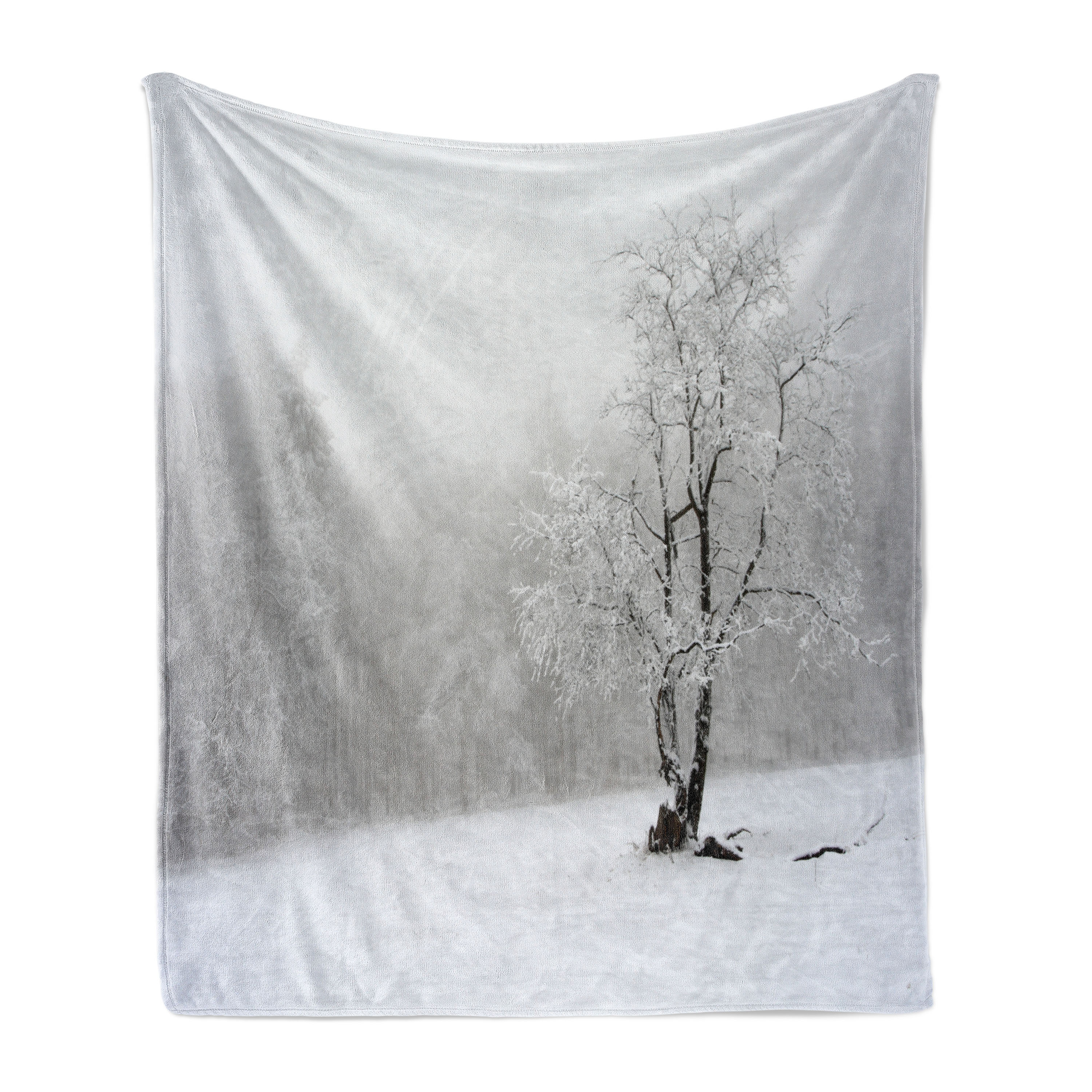 Ambesonne Tree Fleece Blanket Winter Snowy Forest Cold White Black ...