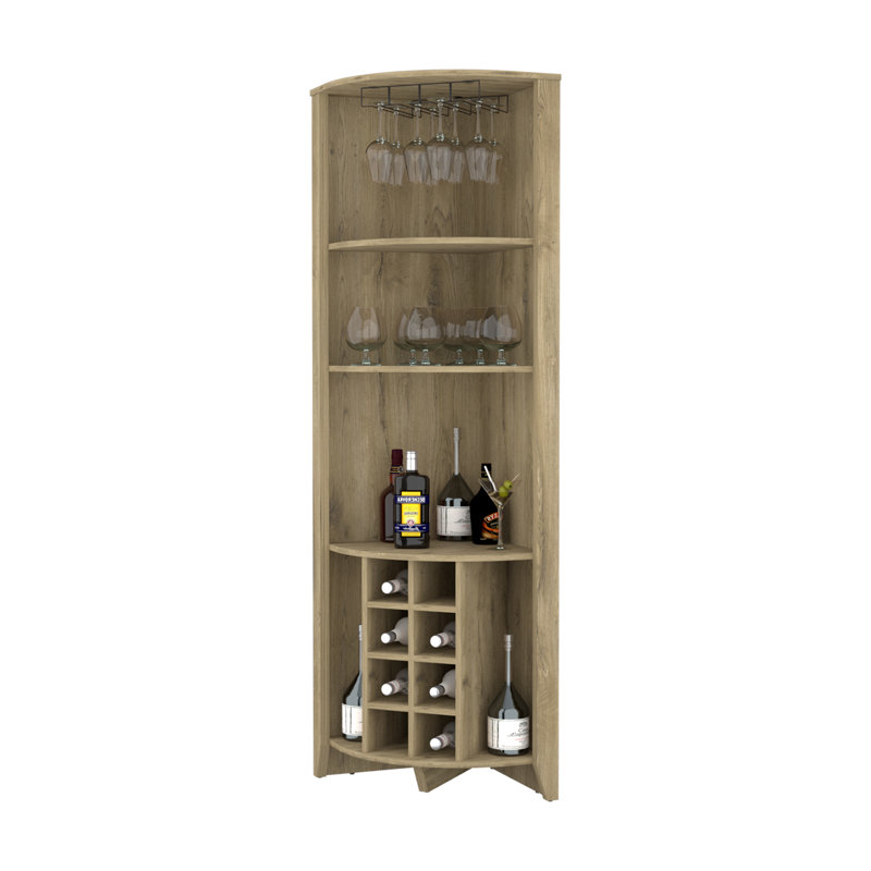 Millwood Pines Bouvet Corner Bar Cabinet with 3 Shelves, 8 Wine Cubbies ...