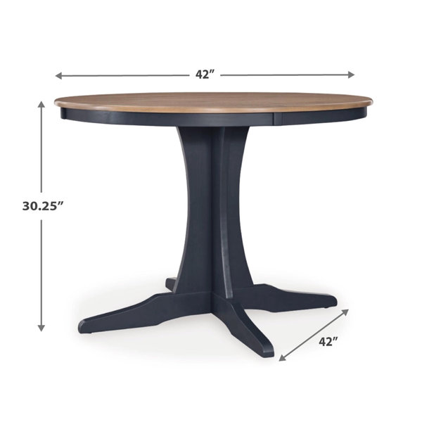 Benjara Doti Dining Table, 42 Inch Round Brown Top, Dark Blue Pedestal ...