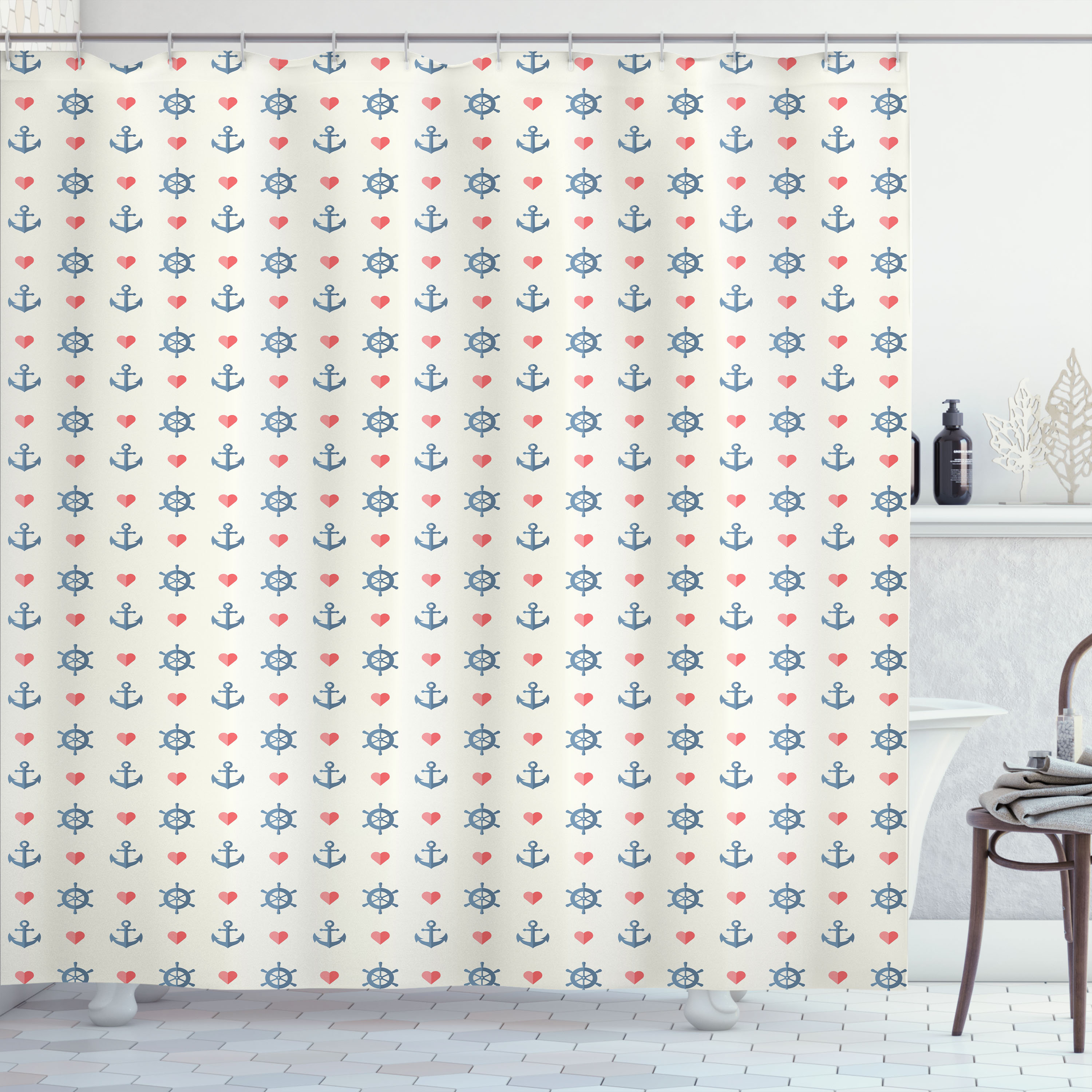 Breakwater Bay Anchor Shower Curtain Maritime Pattern Art Blue Red ...