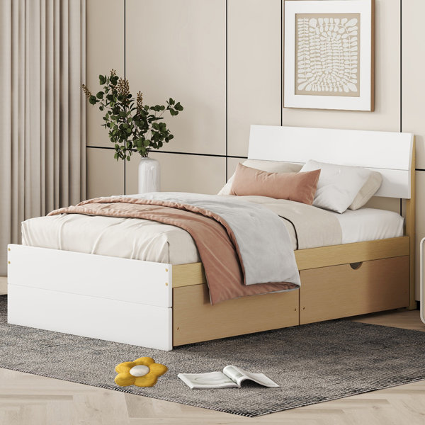 Latitude Run® Modern Solid Wood Twin Bed Frame With 2 Drawers | Wayfair