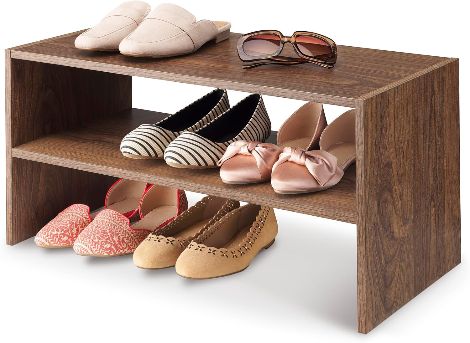 Latitude Run® Stackable Wood Shoe Rack With 2 Shelves, Modern Design ...