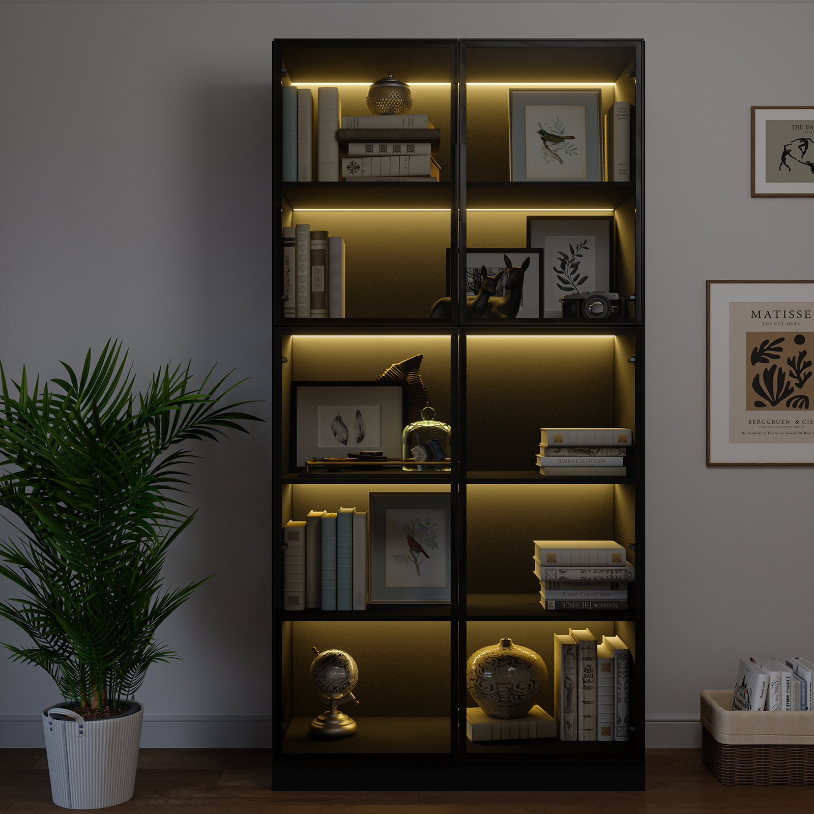 Ivy Bronx Display Cabinet, 5 Tier Display Case With 4 Glass Doors ...