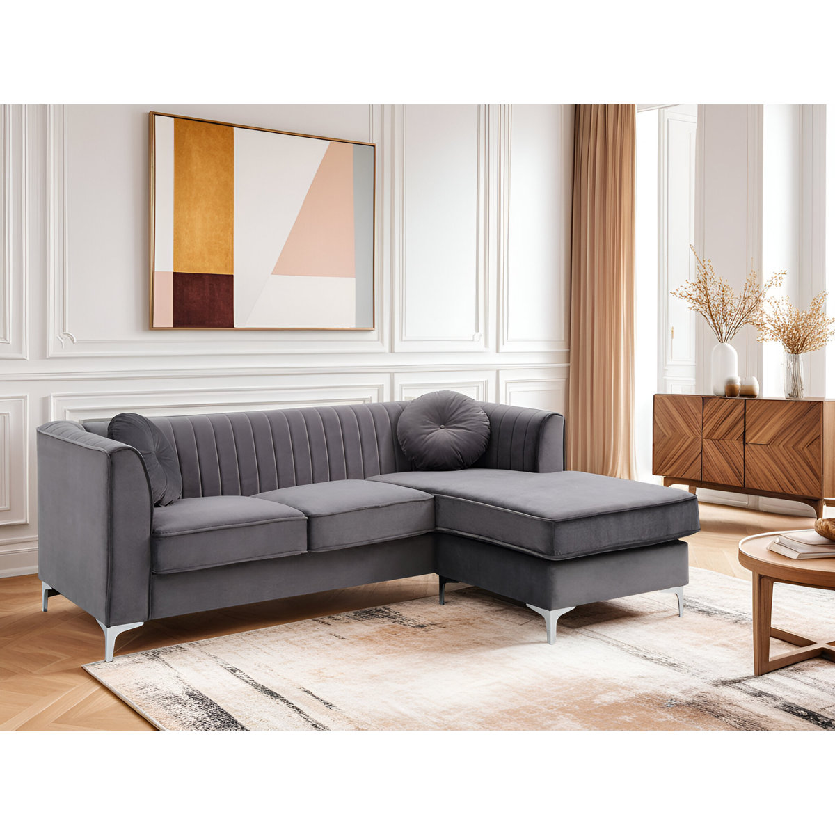 Mercer41 Tetouan Velvet Microsuede Sofa Chaise | Wayfair