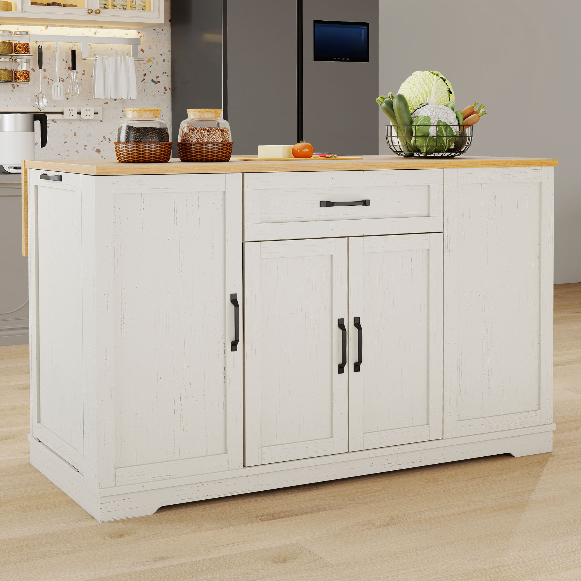 Gracie Oaks Multifunction Rolling Kitchen Island, Mobile Kitchen Cart ...